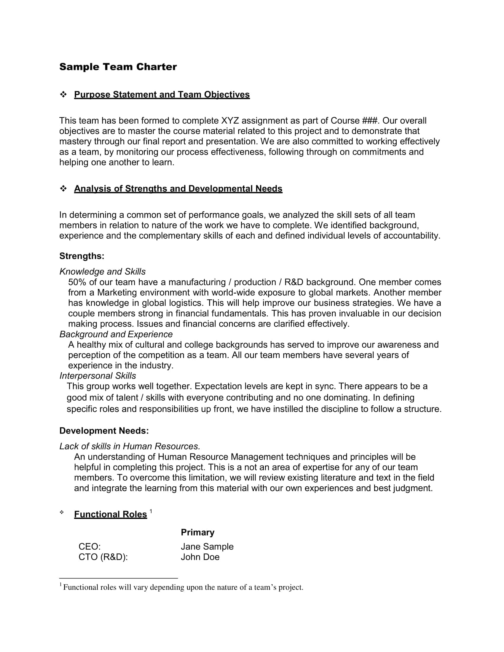 Free Printable Team Charter Template Examples PDF 