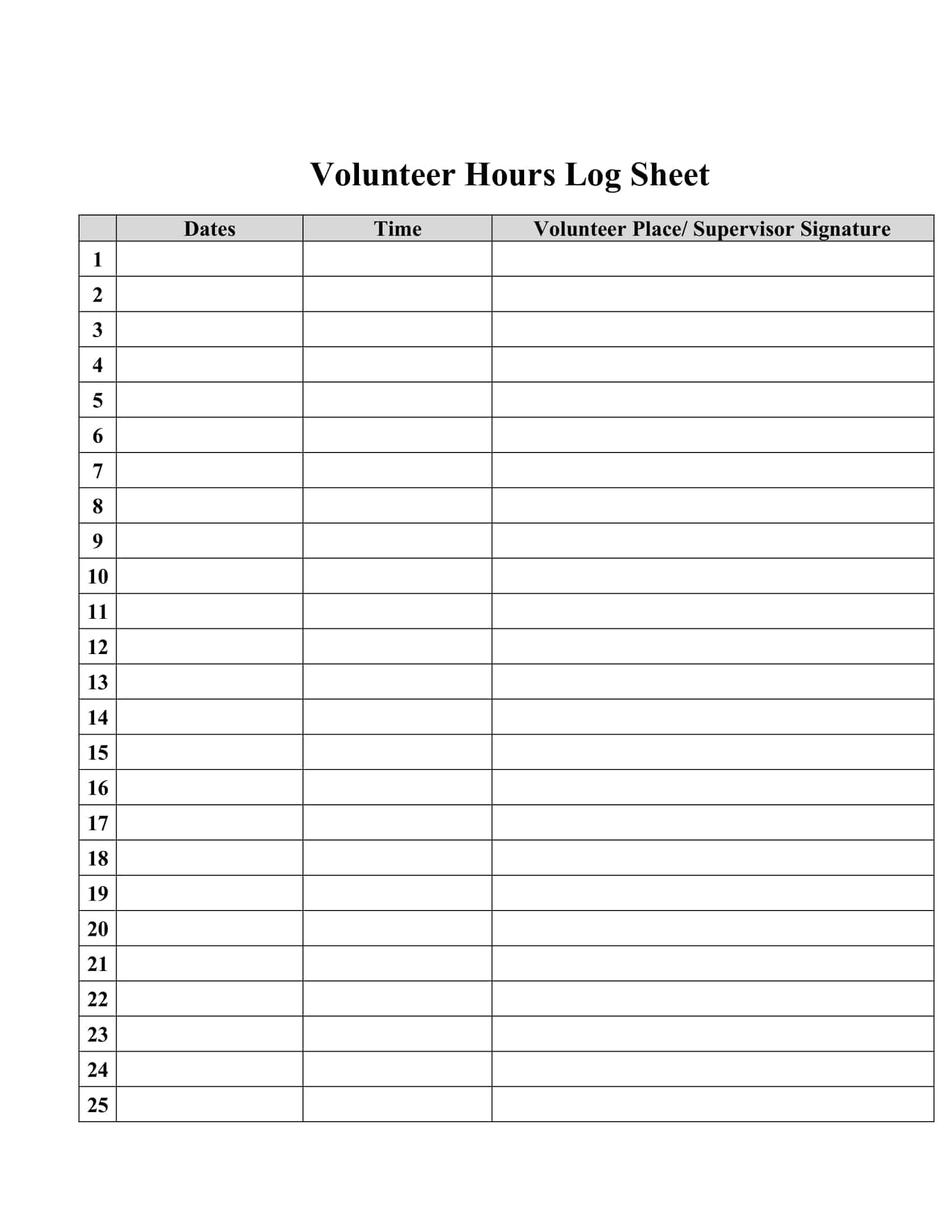 Free Printable Volunteer Hours Log Sheet Free Printable Volunteer Hours Log Sheet