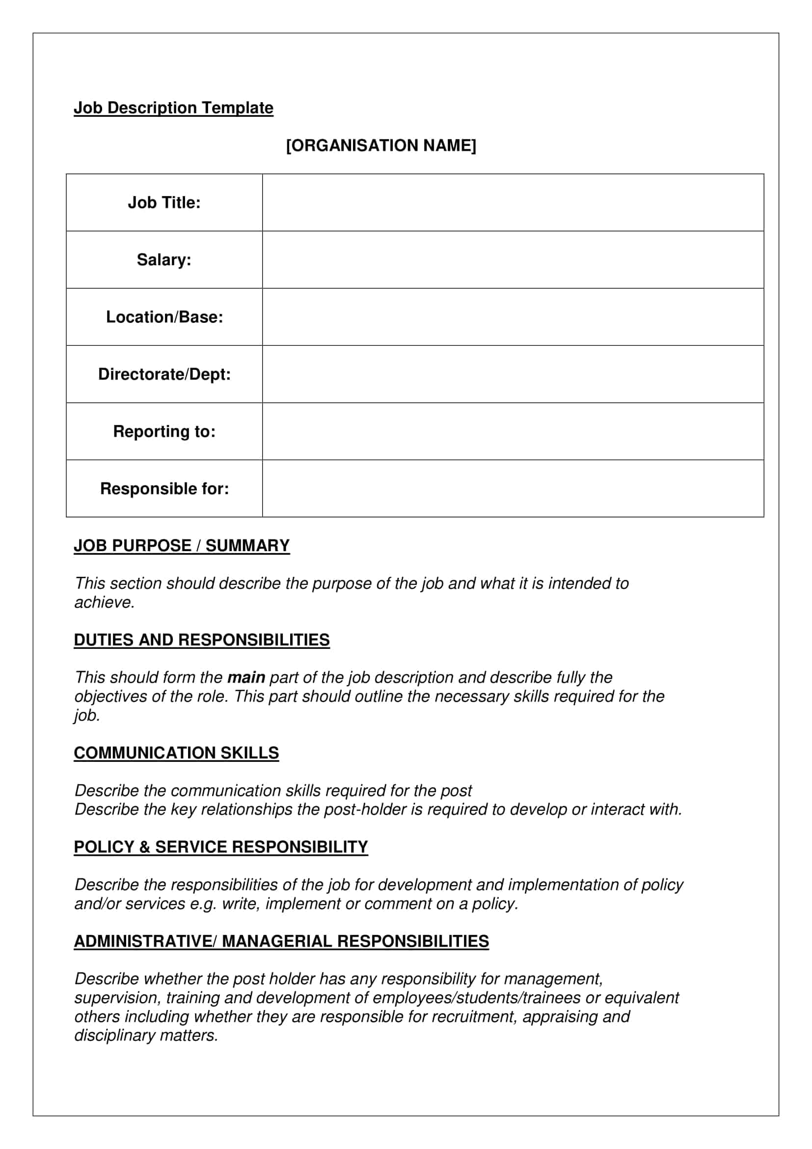 Job Description Template Samples Pdf Job Description Template Samples Pdf