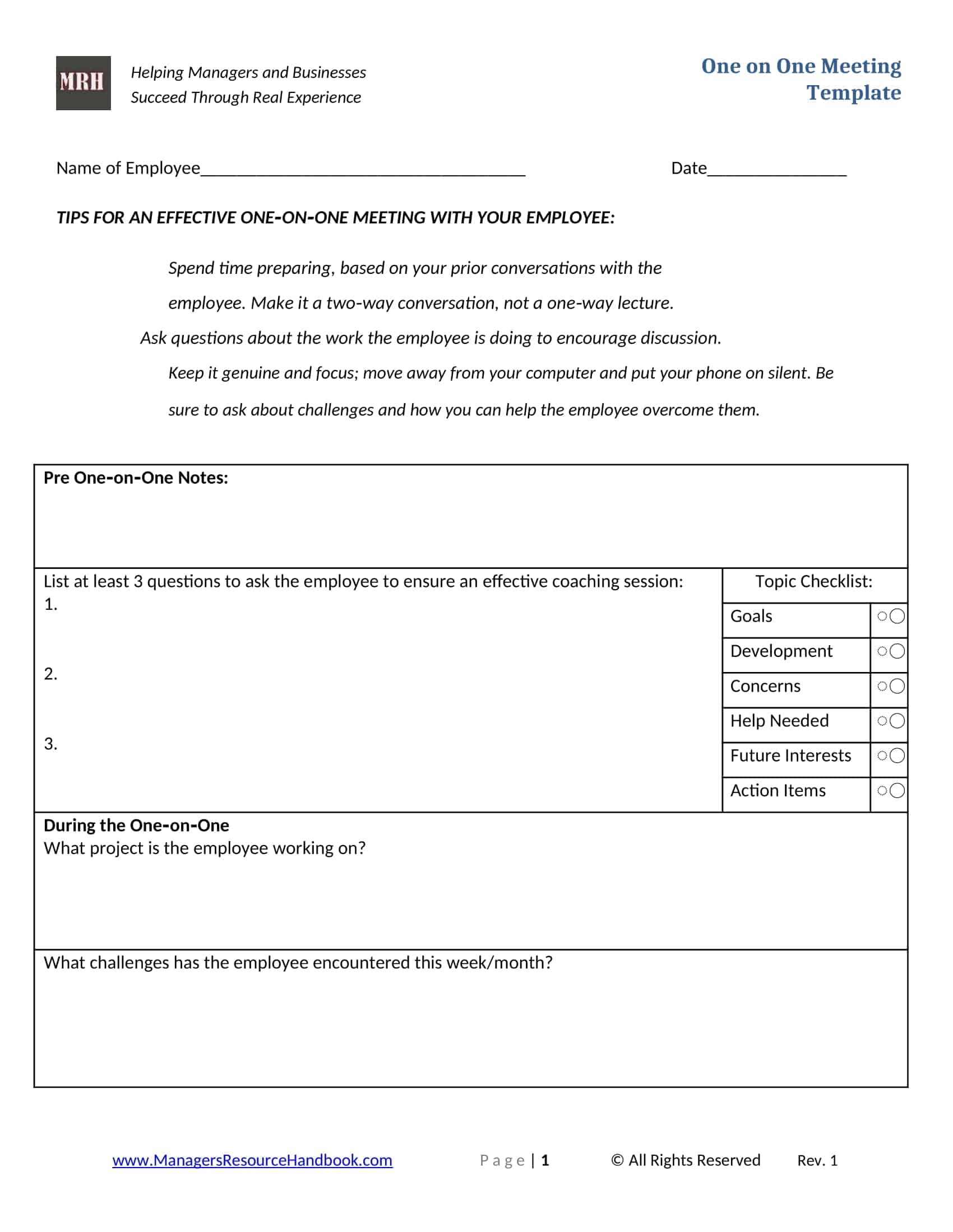 Free Printable One To One Meeting Templates PDF Word Excel Free Printable One To One Meeting Templates PDF Word Excel