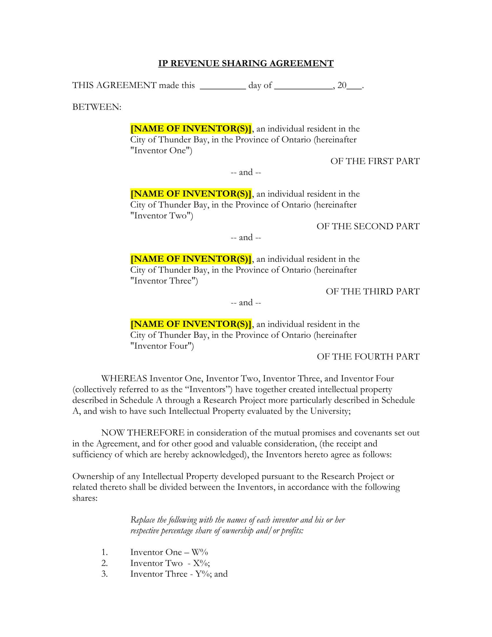 Free Printable Profit Sharing Agreement Templates PDF Word Sample
