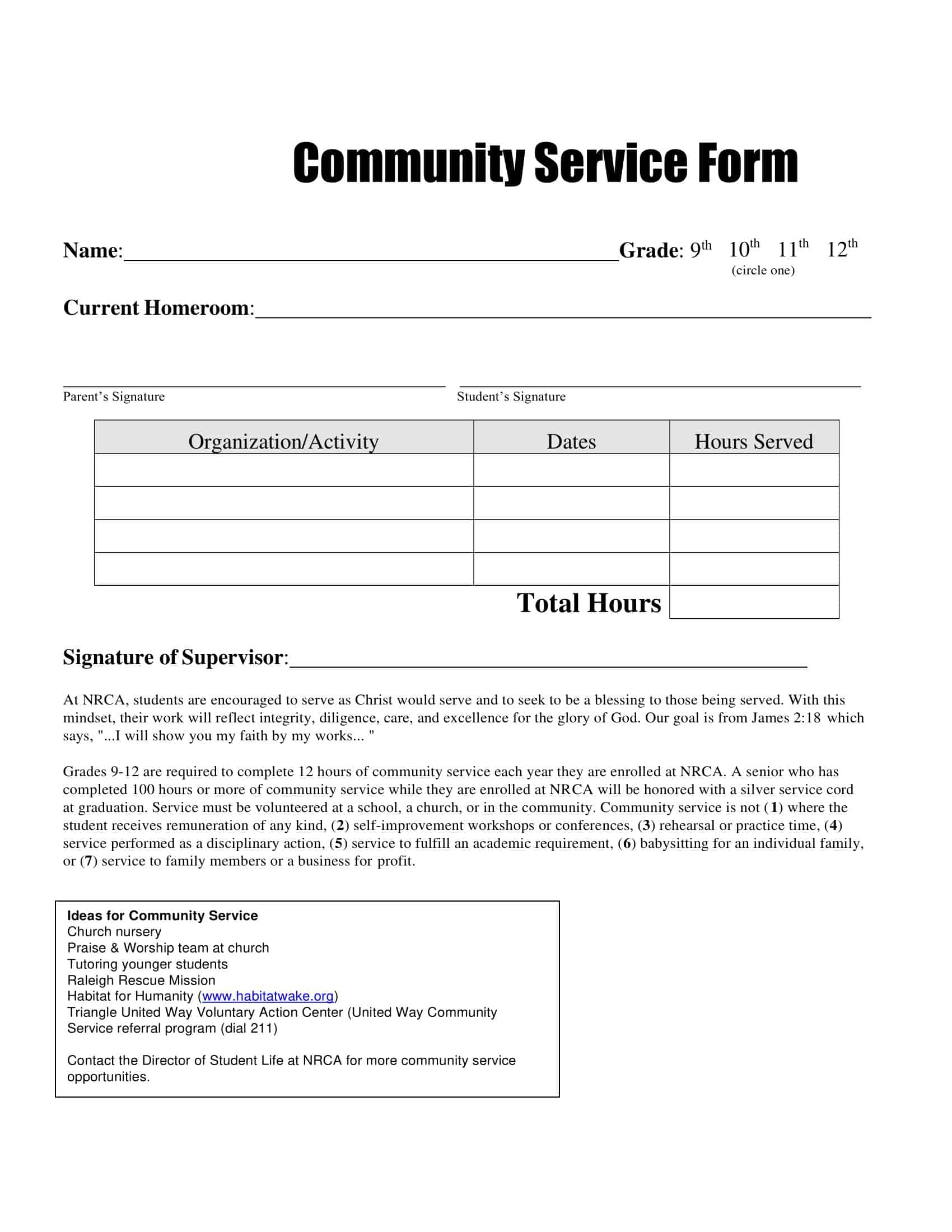 Free Printable Community Service Form Templates Word PDF Free Printable Community Service Form Templates Word PDF
