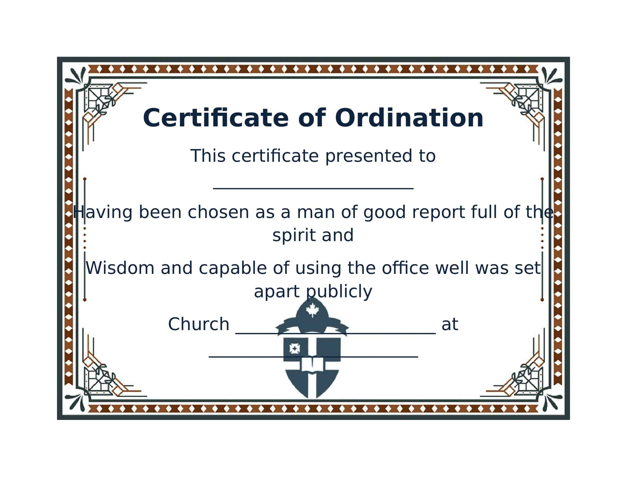 Free Printable Ordination Certificate Templates Minister Deacon