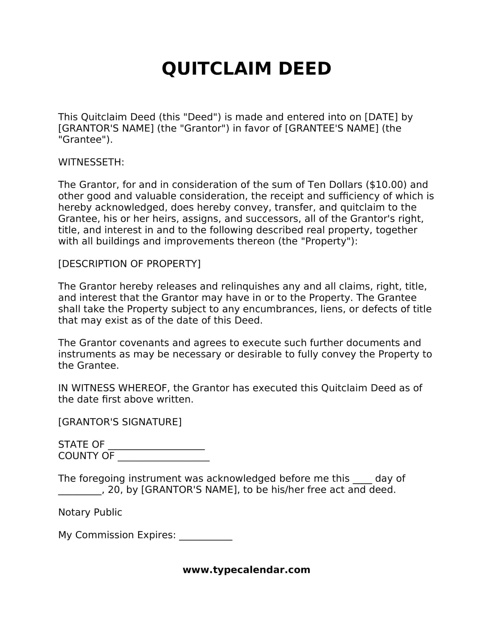 Free Printable Quitclaim Deed Templates PDF Word Example Filled Out