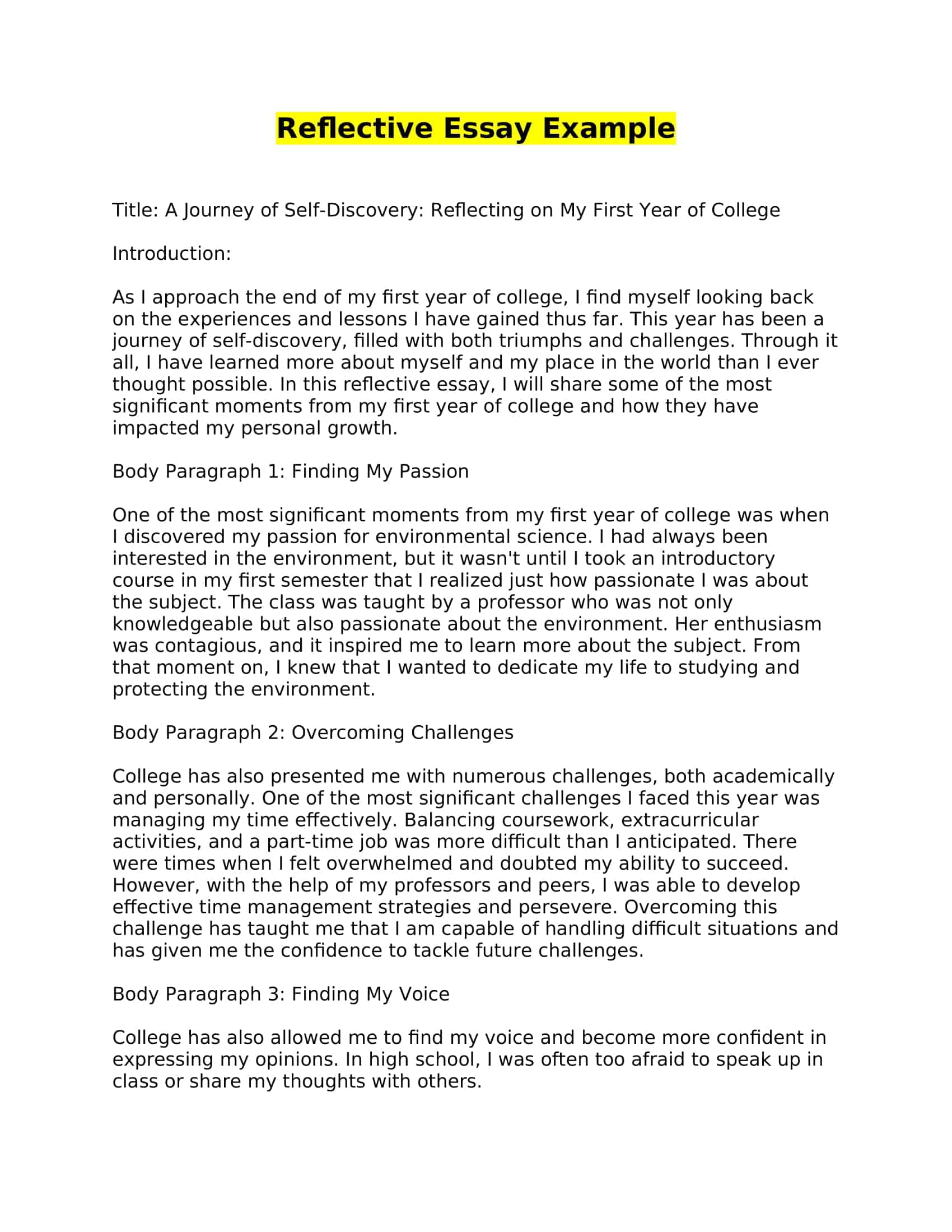 Free Printable Reflective Essay Templates Word PDF 