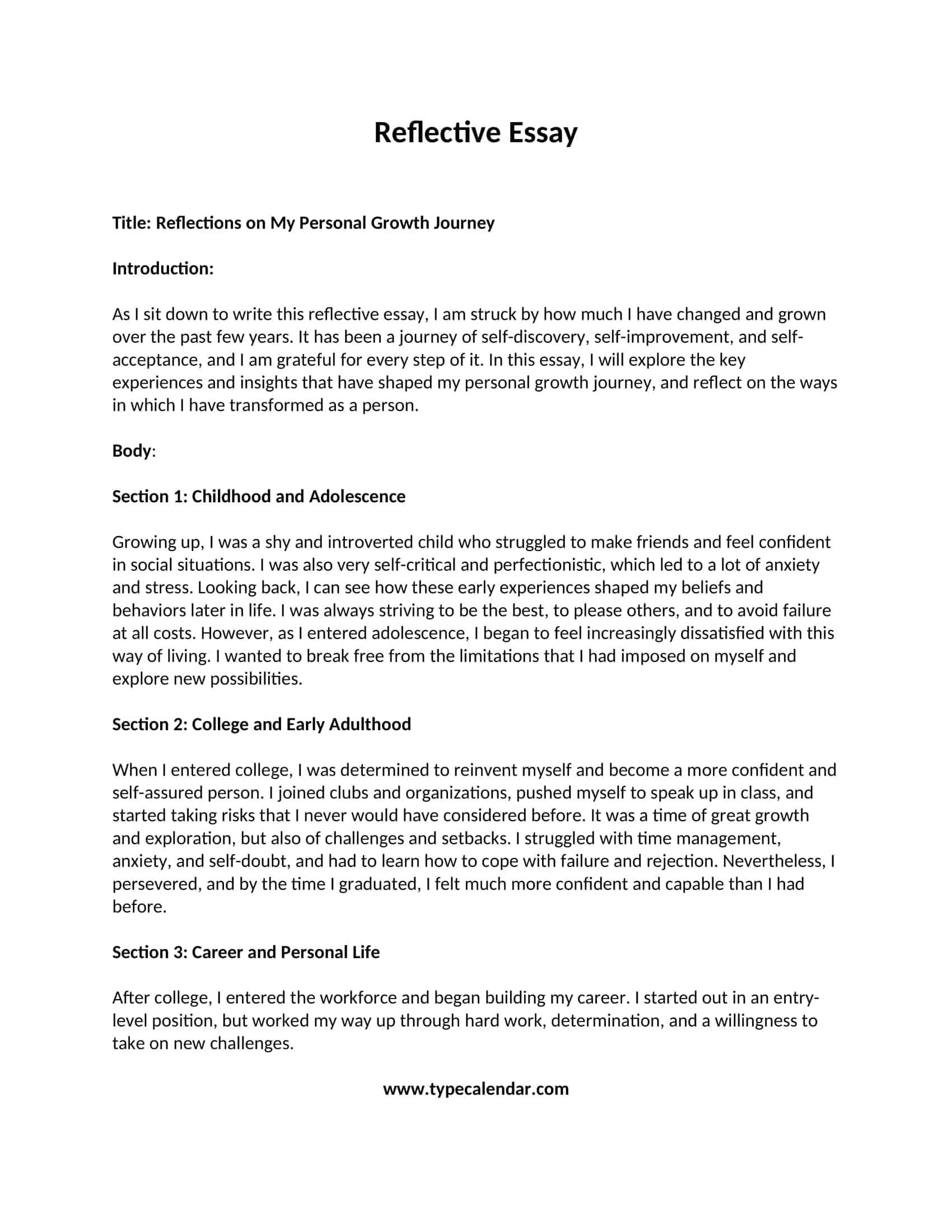 Free Printable Reflective Essay Templates Word PDF Free Printable Reflective Essay Templates Word PDF