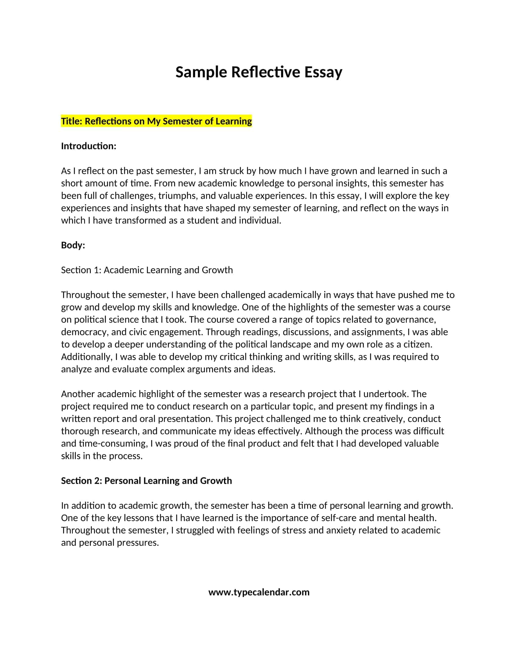 Free Printable Reflective Essay Templates Word PDF Free Printable Reflective Essay Templates Word PDF