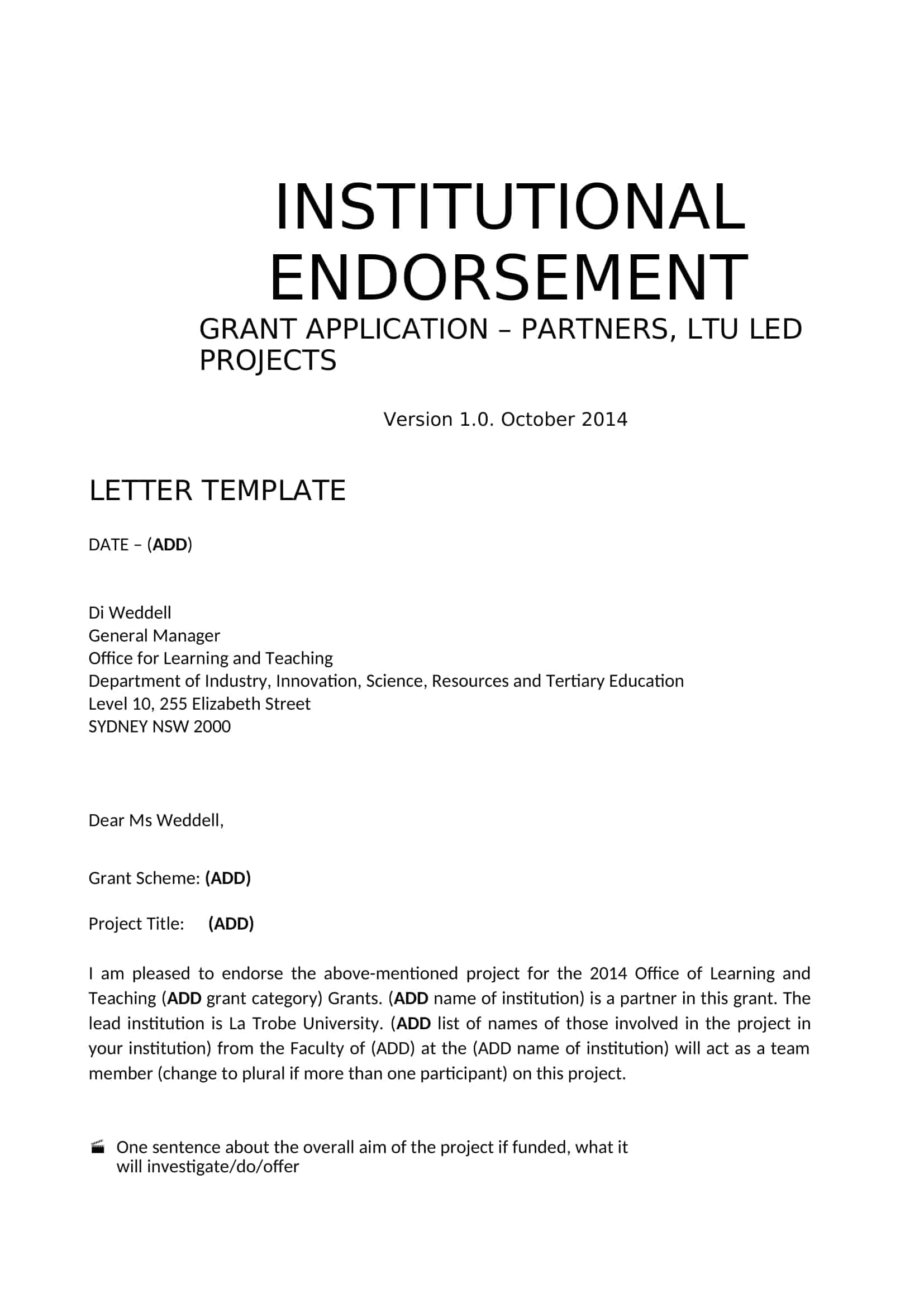 Endorsement Letter Endorsement Letter