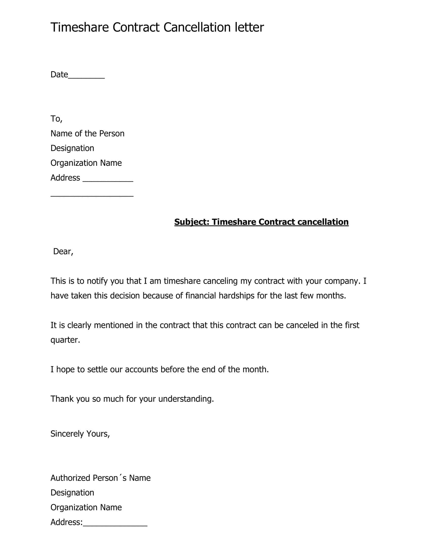 Free Printable Timeshare Cancellation Letter Template PDF Word Free Printable Timeshare Cancellation Letter Template PDF Word