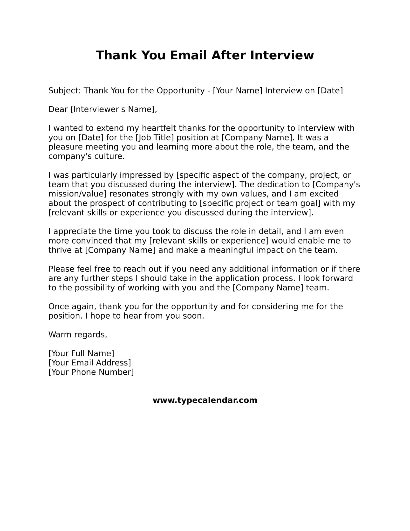 Free Printable Thank You Email After Interview Examples Subject Line