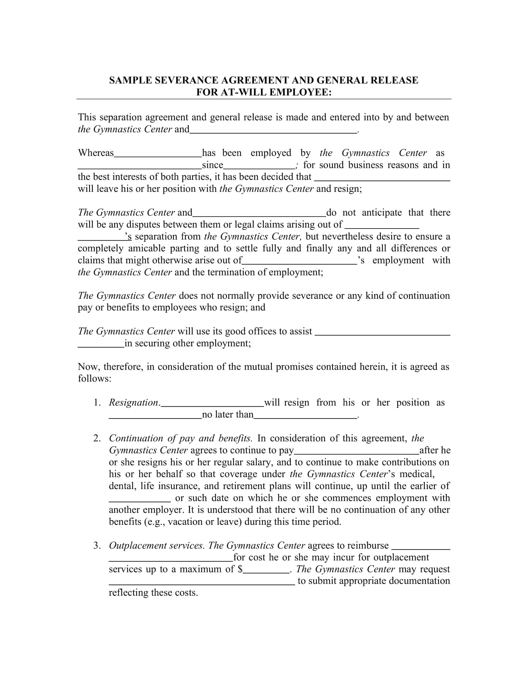 Free Printable Severance Agreement Template Protect Your Employment 