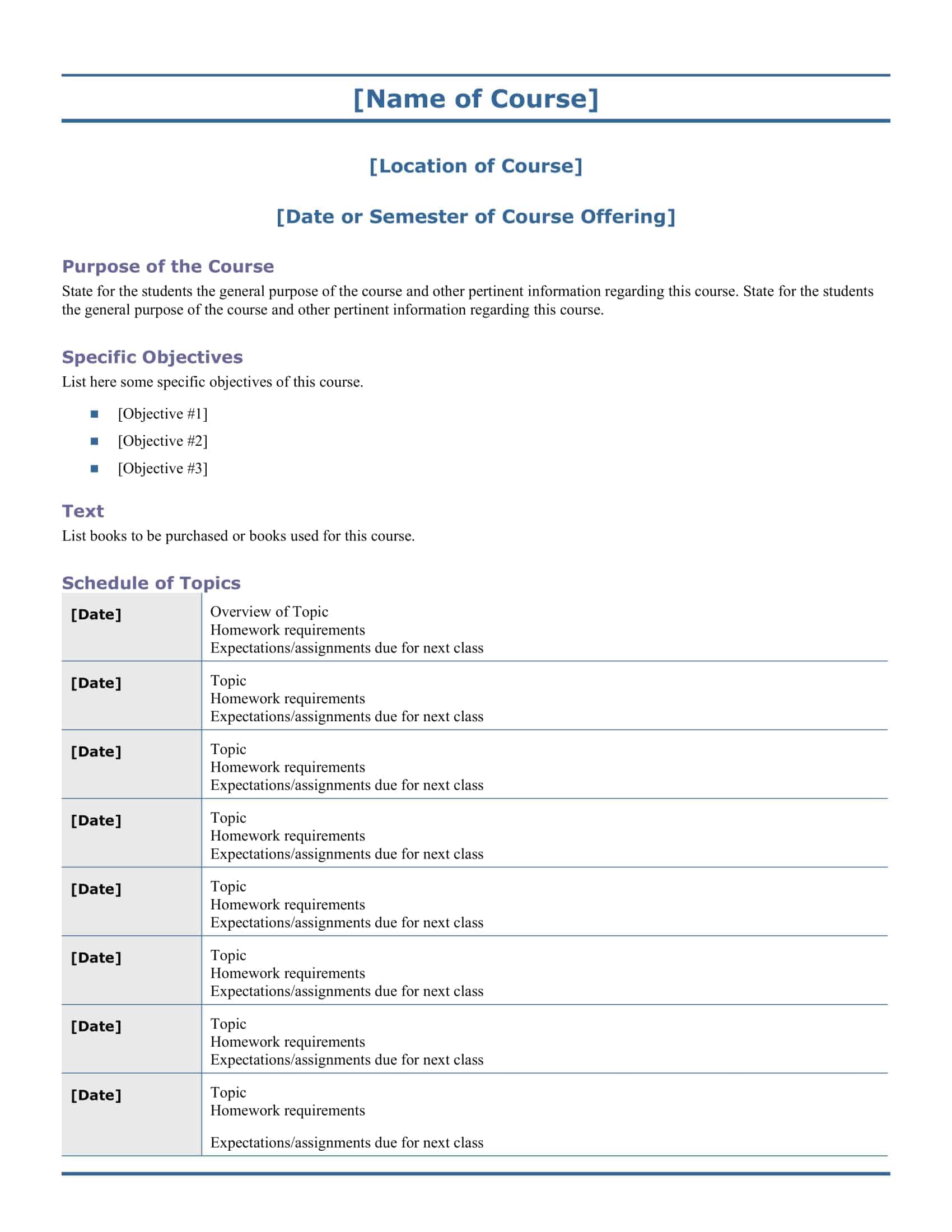 Free Syllabus Templates Printable PDF Word Excel 