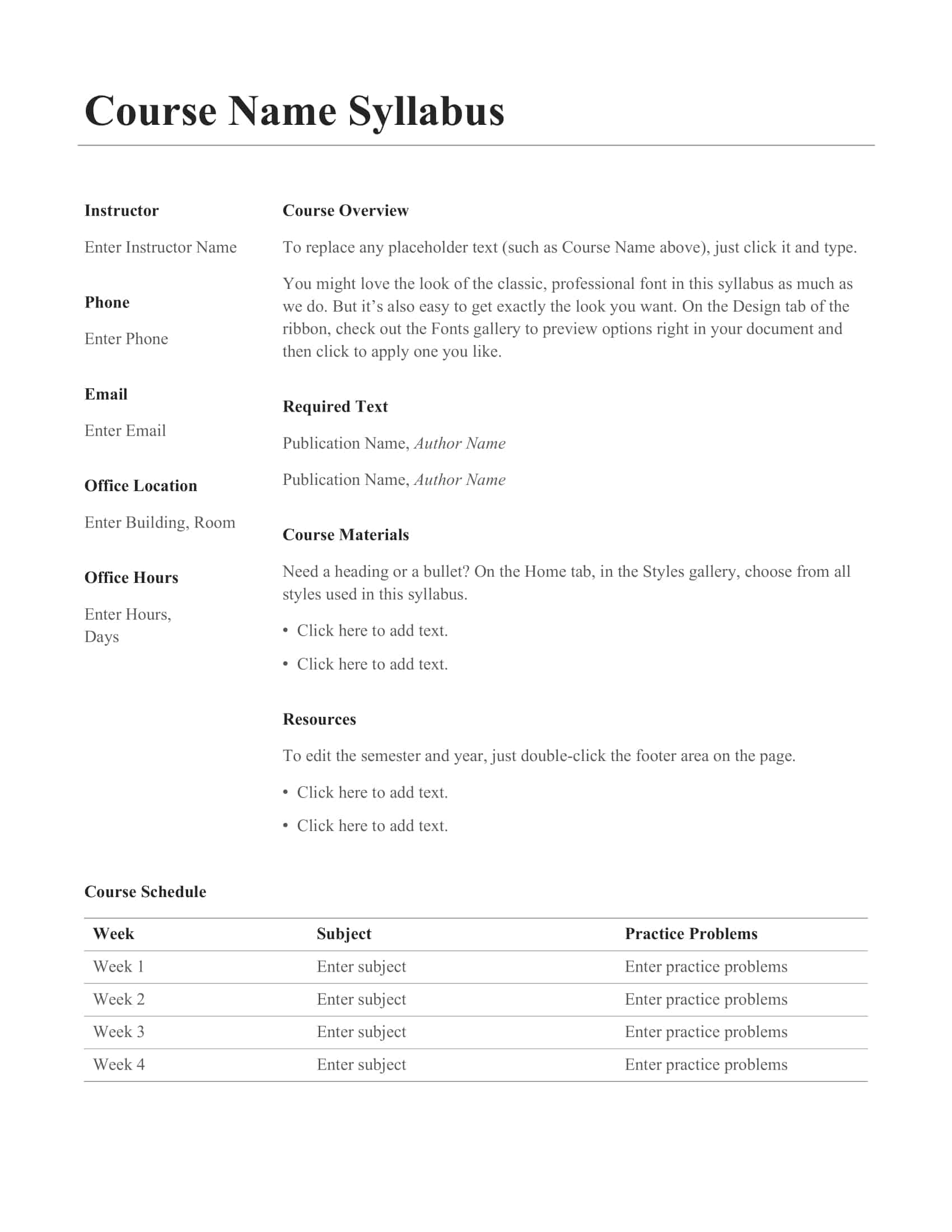 Free Syllabus Templates Printable PDF Word Excel 