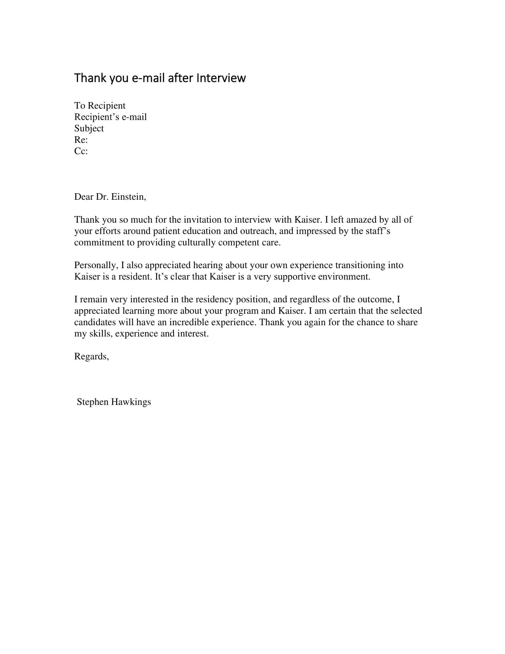 Free Printable Thank You Email After Interview Examples Subject Line