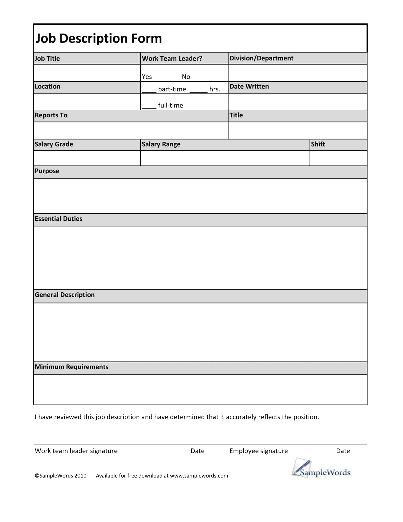 Free Printable Job Description Templates [Word, PDF] Examples