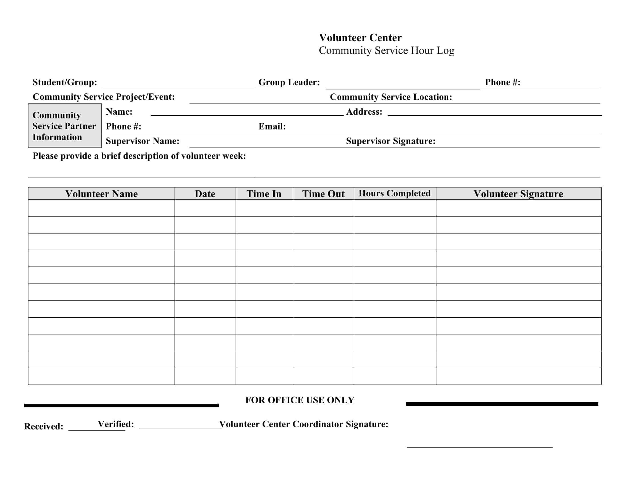 Free Printable Volunteer Hours Log Templates Excel PDF Form Sheet
