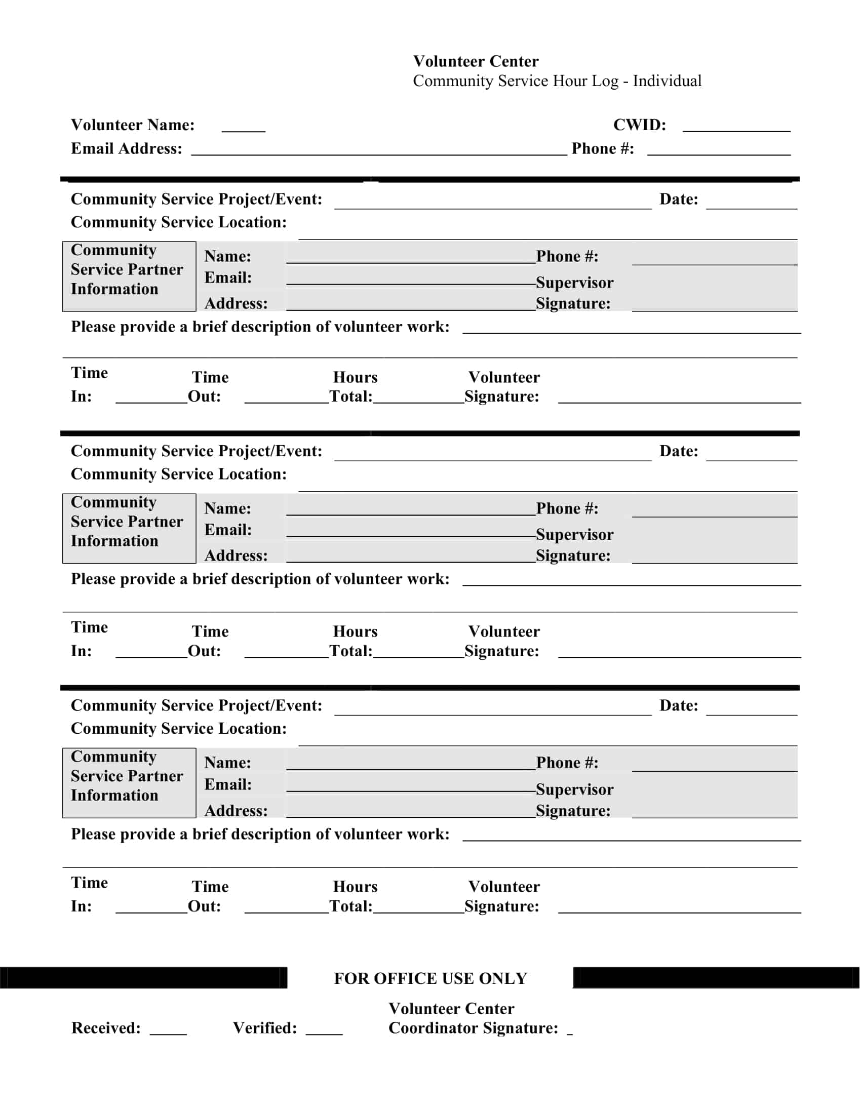 Printable Volunteer Hour Log Printable Volunteer Hour Log