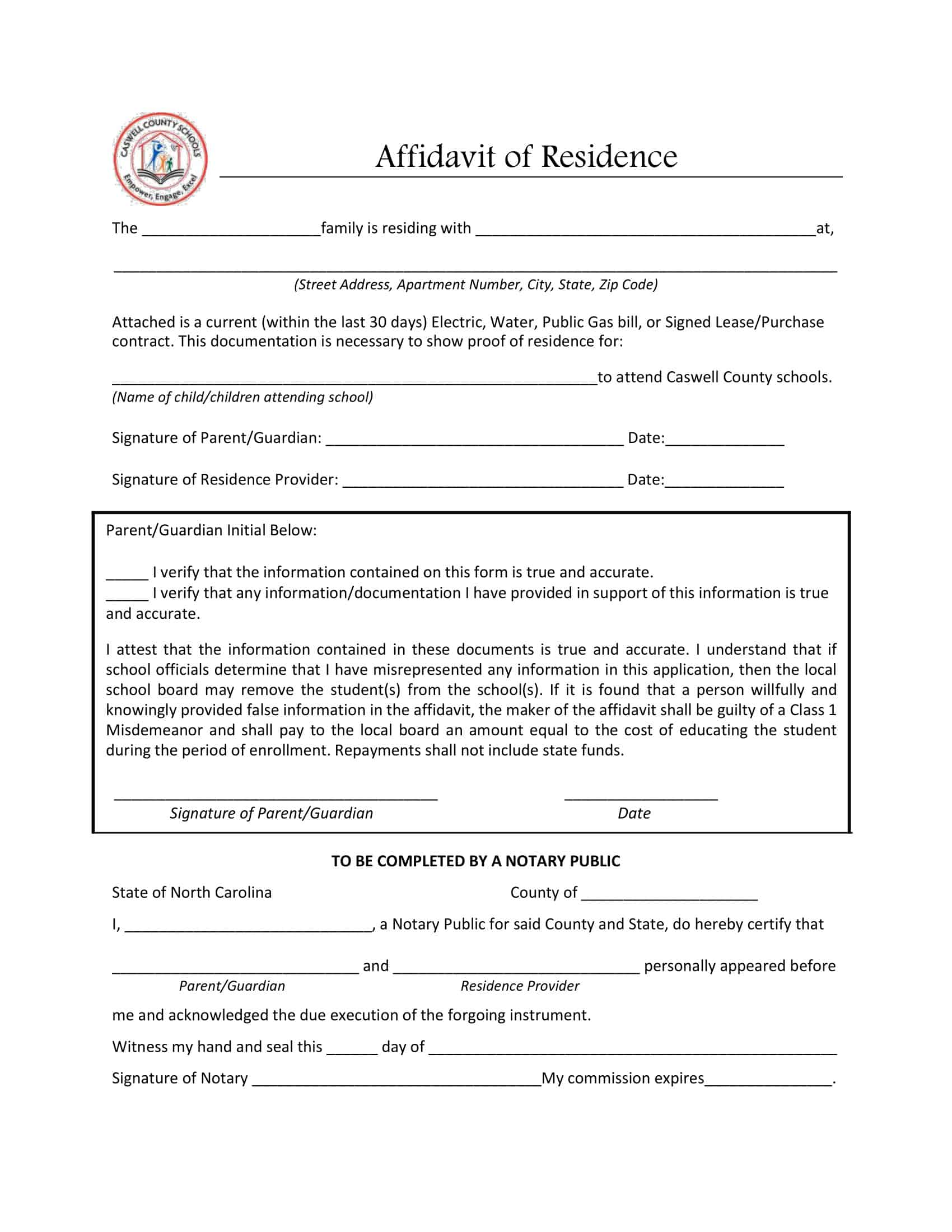 Affidavit Of Residency Letter
