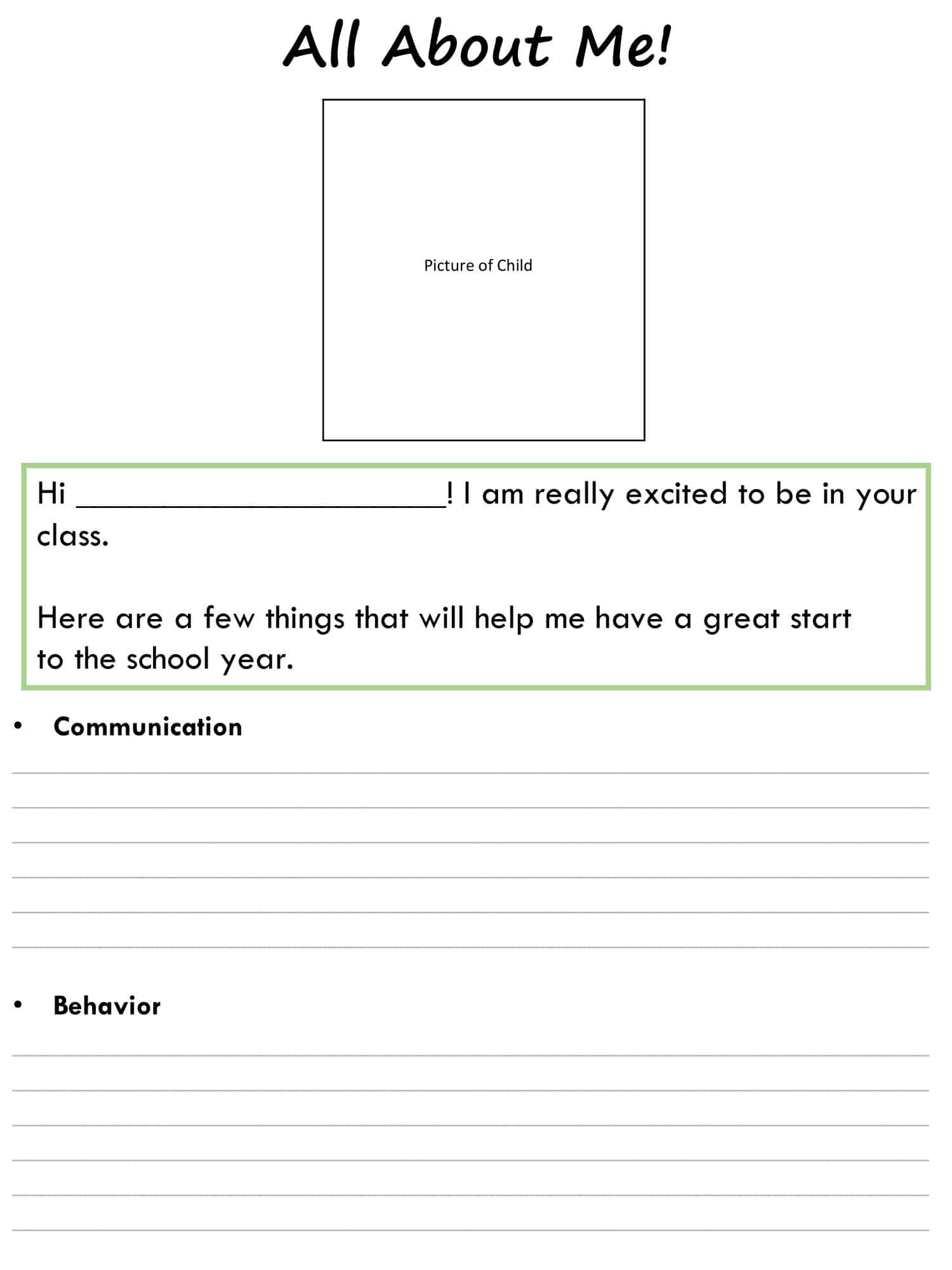 Free Printable All About Me Templates [Word, PDF] Worksheet Teachers ...