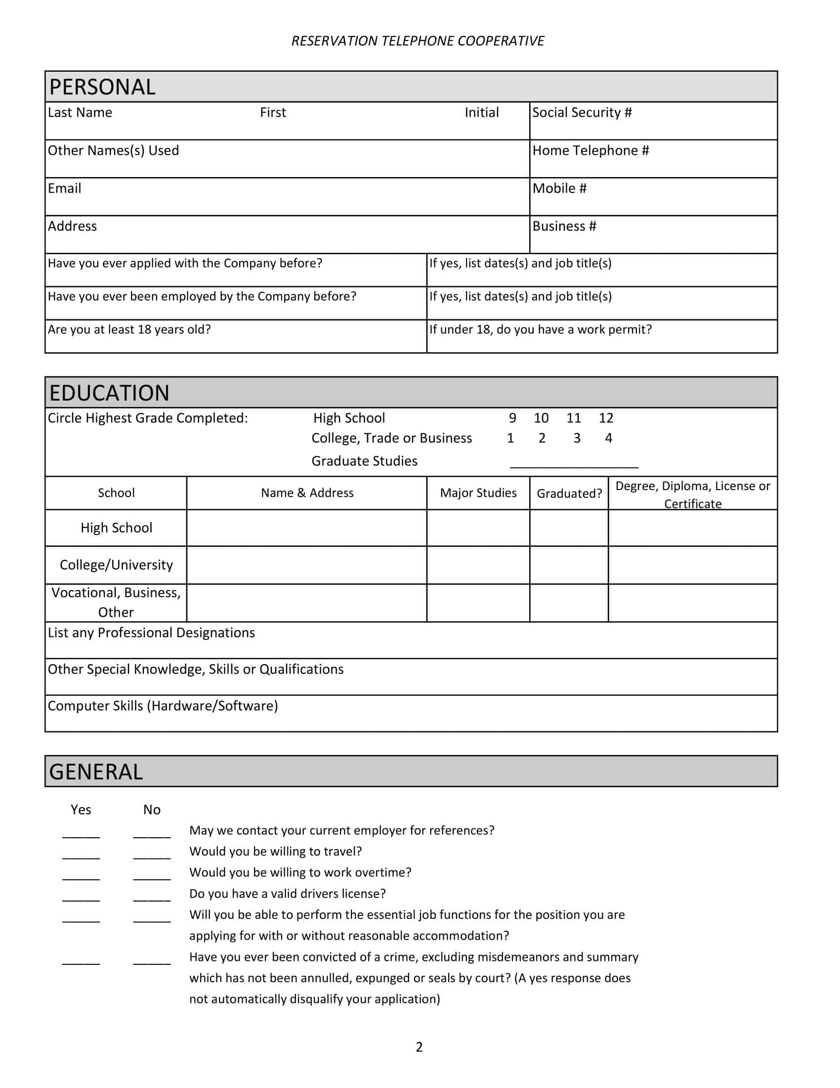 Free Printable Employment Application Form PDF Download Printables