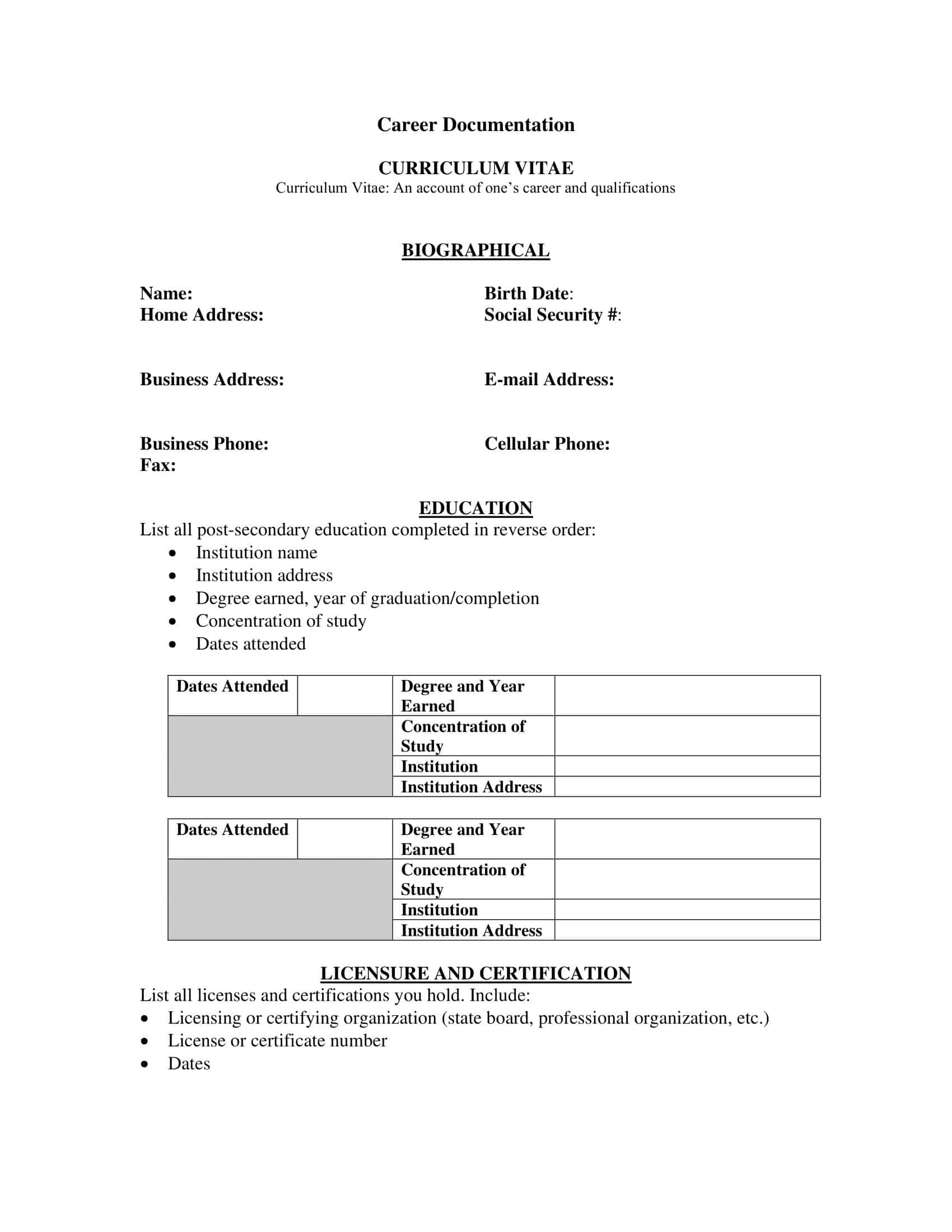 Free Printable Curriculum Vitae CV Templates Word PDF For Students Free Printable Curriculum Vitae CV Templates Word PDF For Students