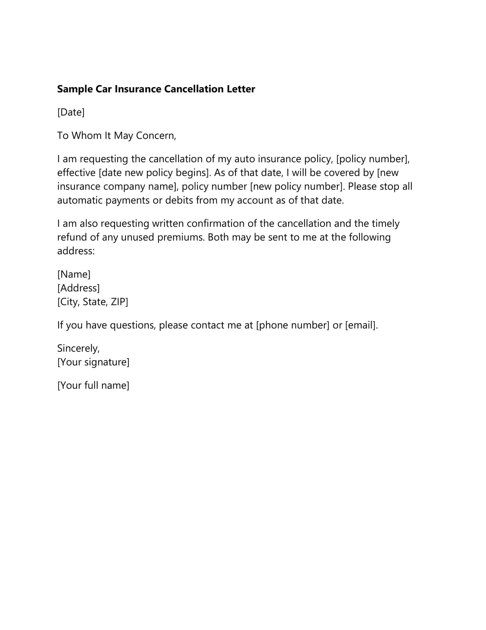 Free Printable Insurance Cancellation Letter Templates PDF Word Free Printable Insurance Cancellation Letter Templates PDF Word