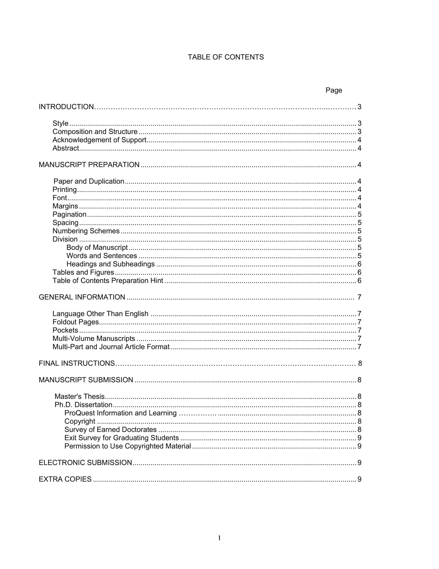 Table Of Contents Examples Table Of Contents Examples
