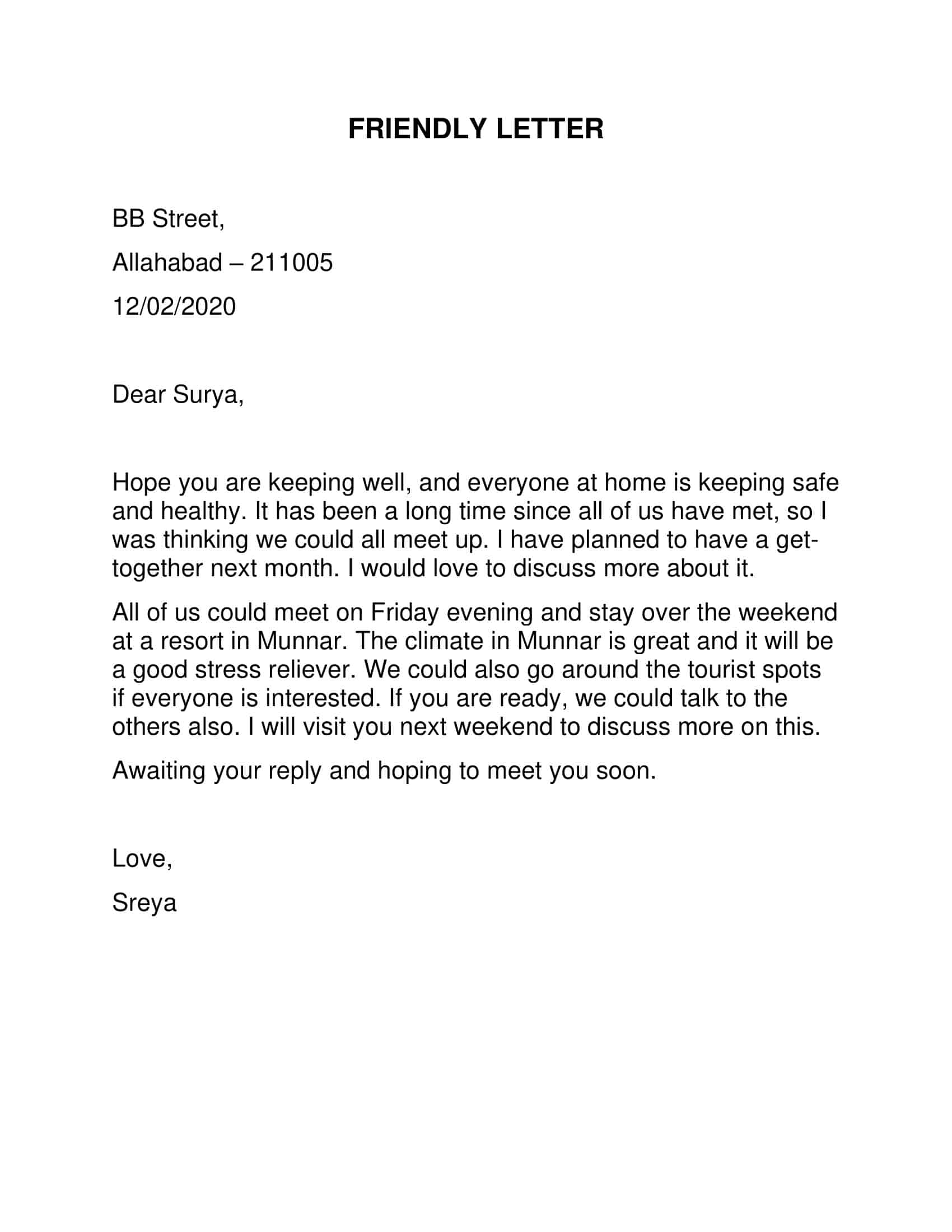Printable Sample Friendly Letter For High School Printable Sample Friendly Letter For High School