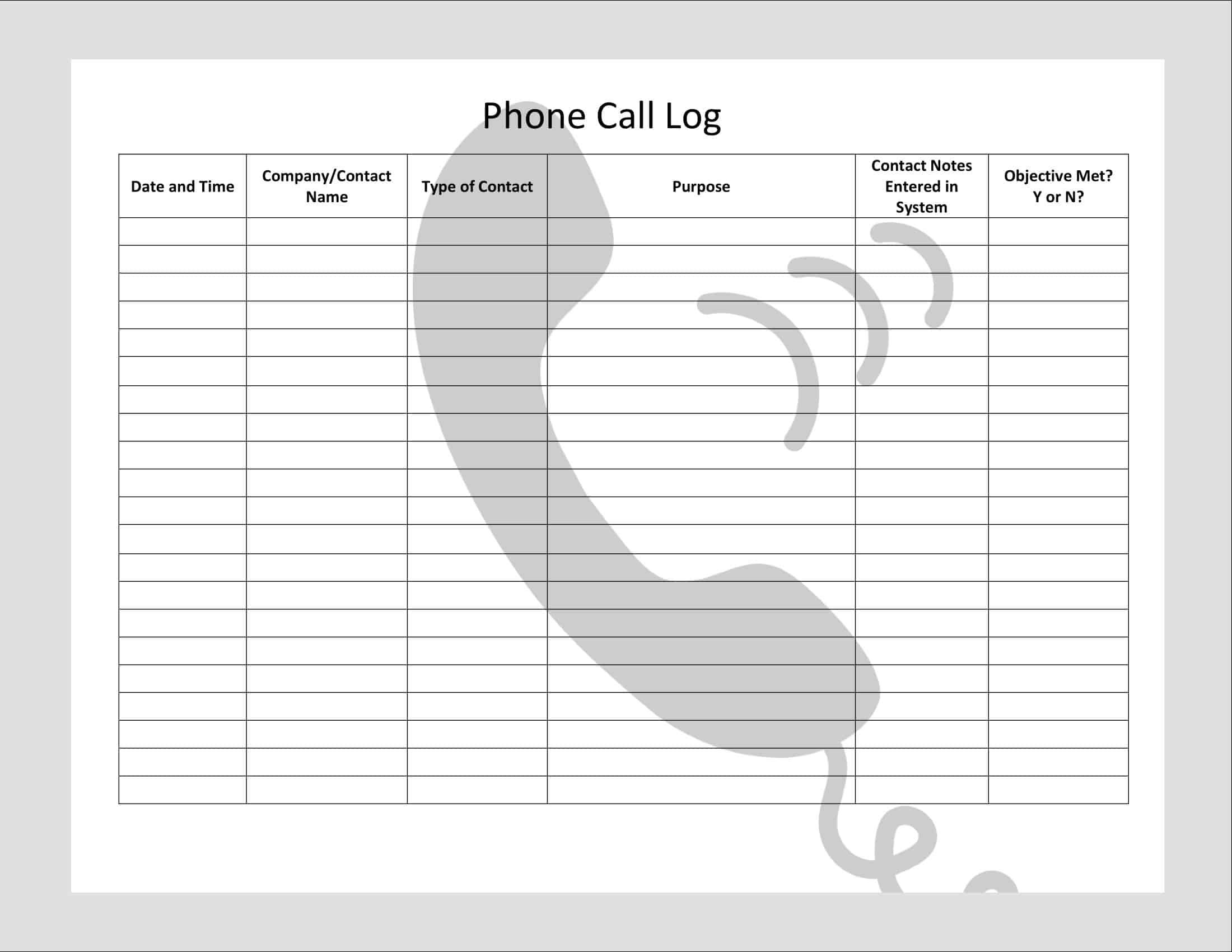 Free Printable Call Log Templates Word Excel PDF Free Printable Call Log Templates Word Excel PDF