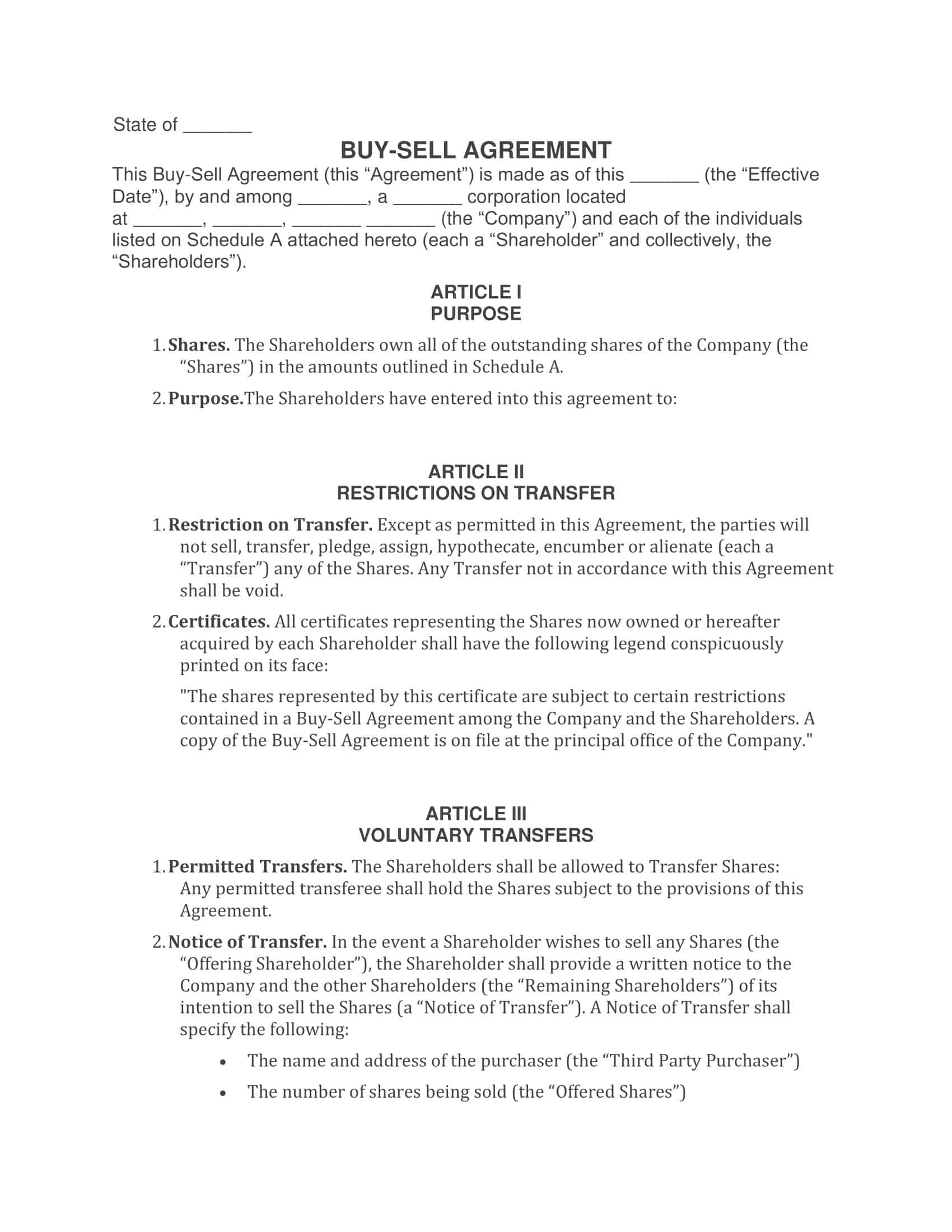 Free Printable Buy-Sell Agreement Template [Word, PDF] Simple