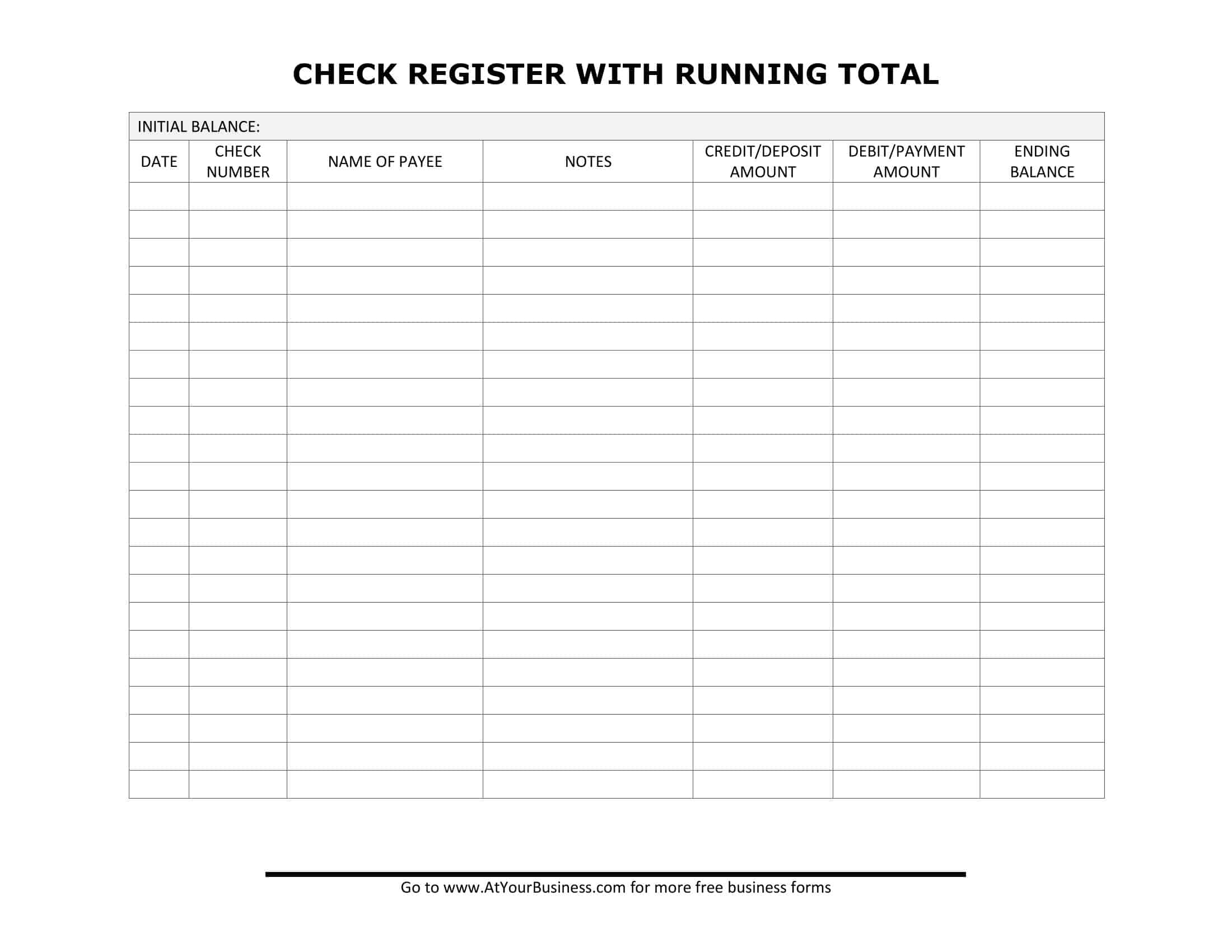 Free Printable Checkbook Register Templates PDF Excel 
