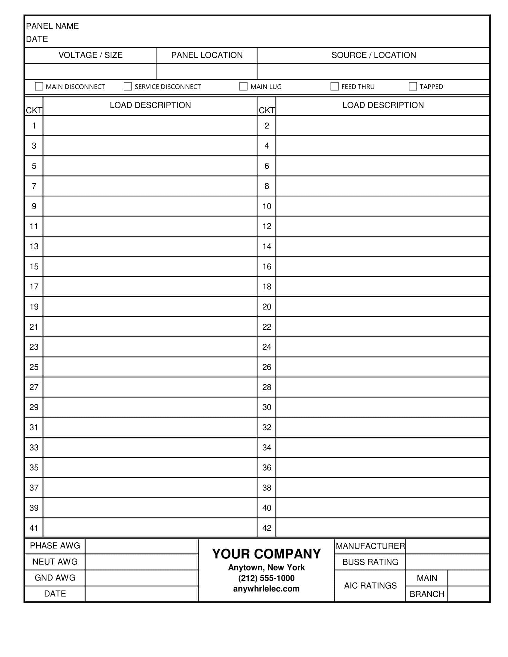 Free Electrical Panel Schedule Template Lovely Fillable Sample O Panel 