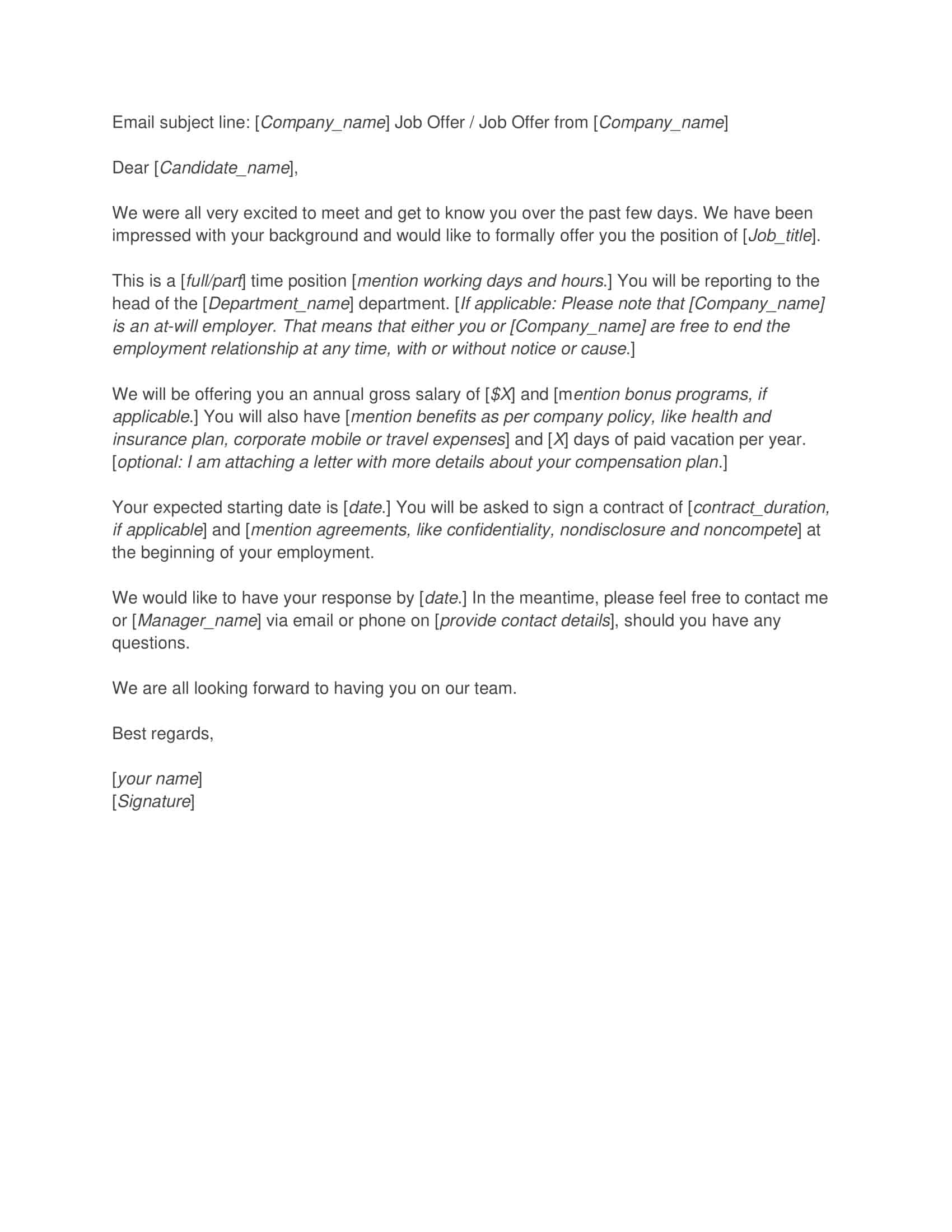 Free Printable Employment Offer Letter Templates PDF Word Free Printable Employment Offer Letter Templates PDF Word