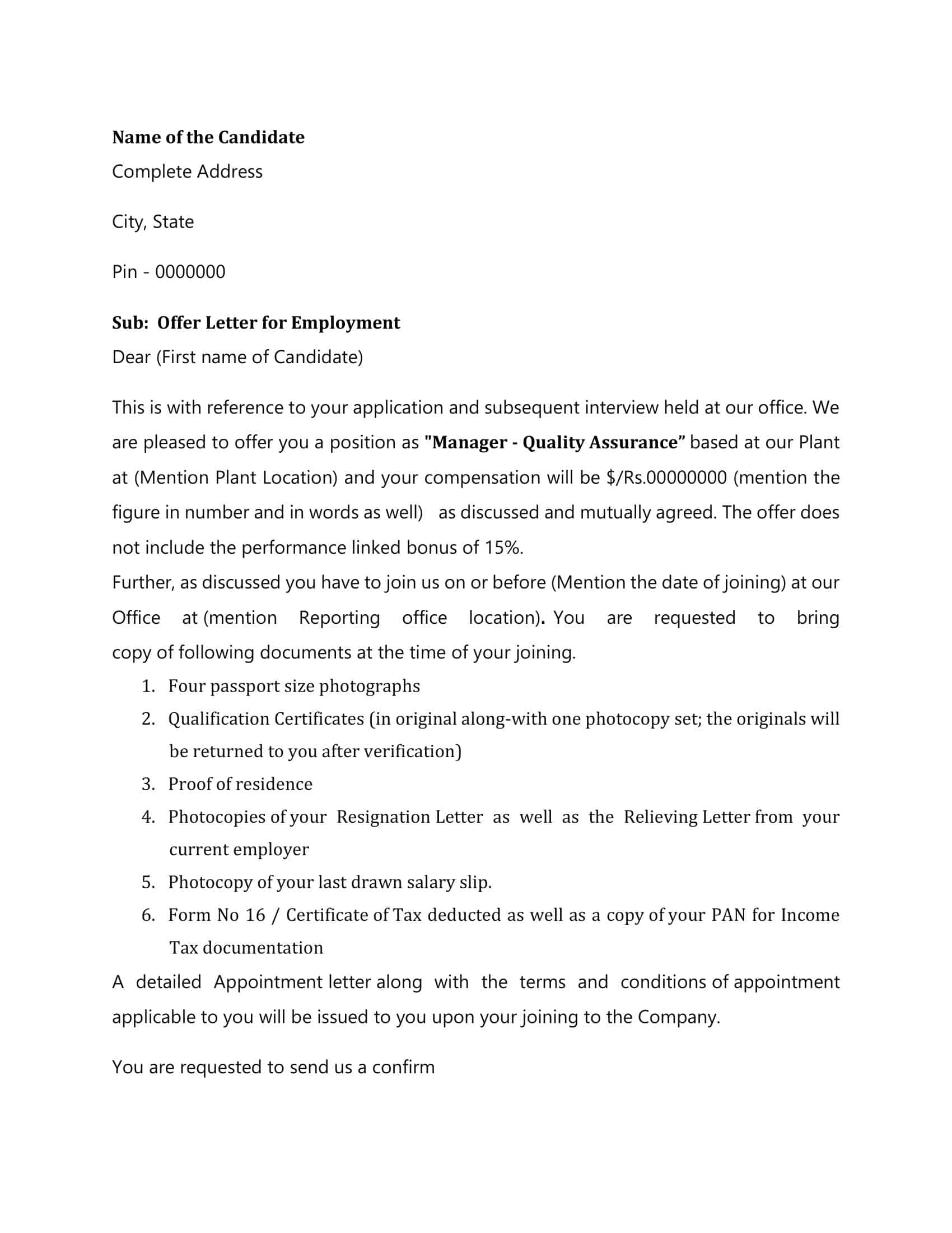 Free Printable Employment Offer Letter Templates PDF Word 