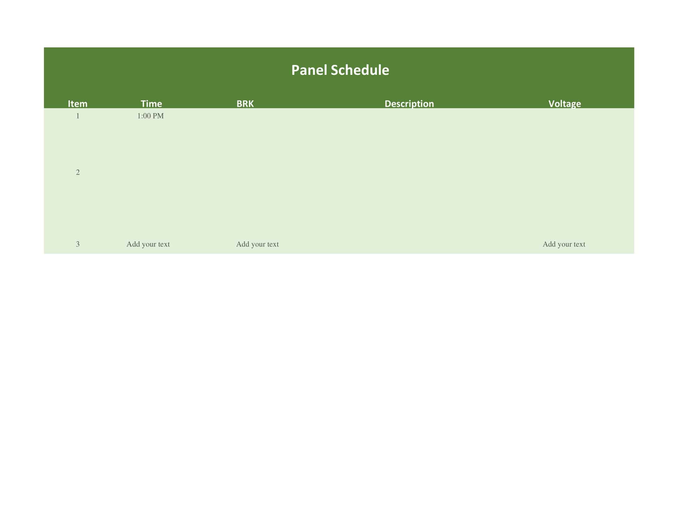 Free Printable Panel Schedule Templates [pdf Excel] Sample