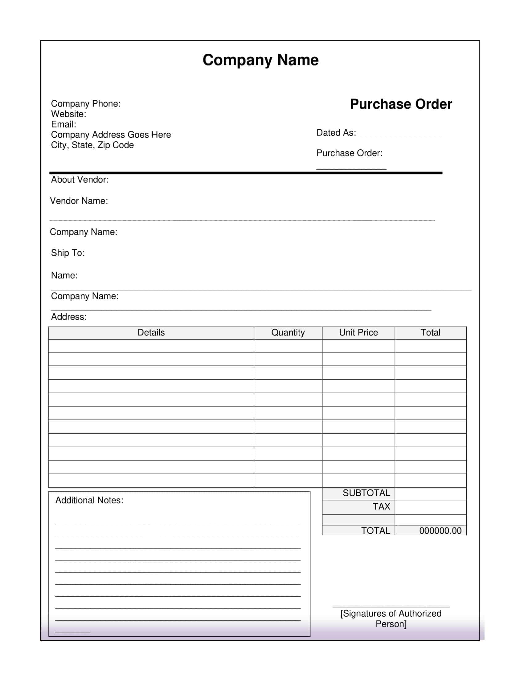Simple Purchase Order Form Simple Purchase Order Form