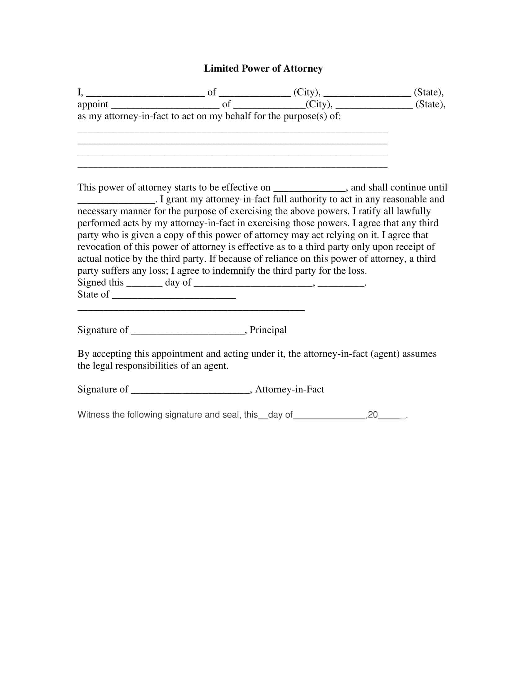 Free Printable Limited Power Of Attorney Templates [PDF] For Property