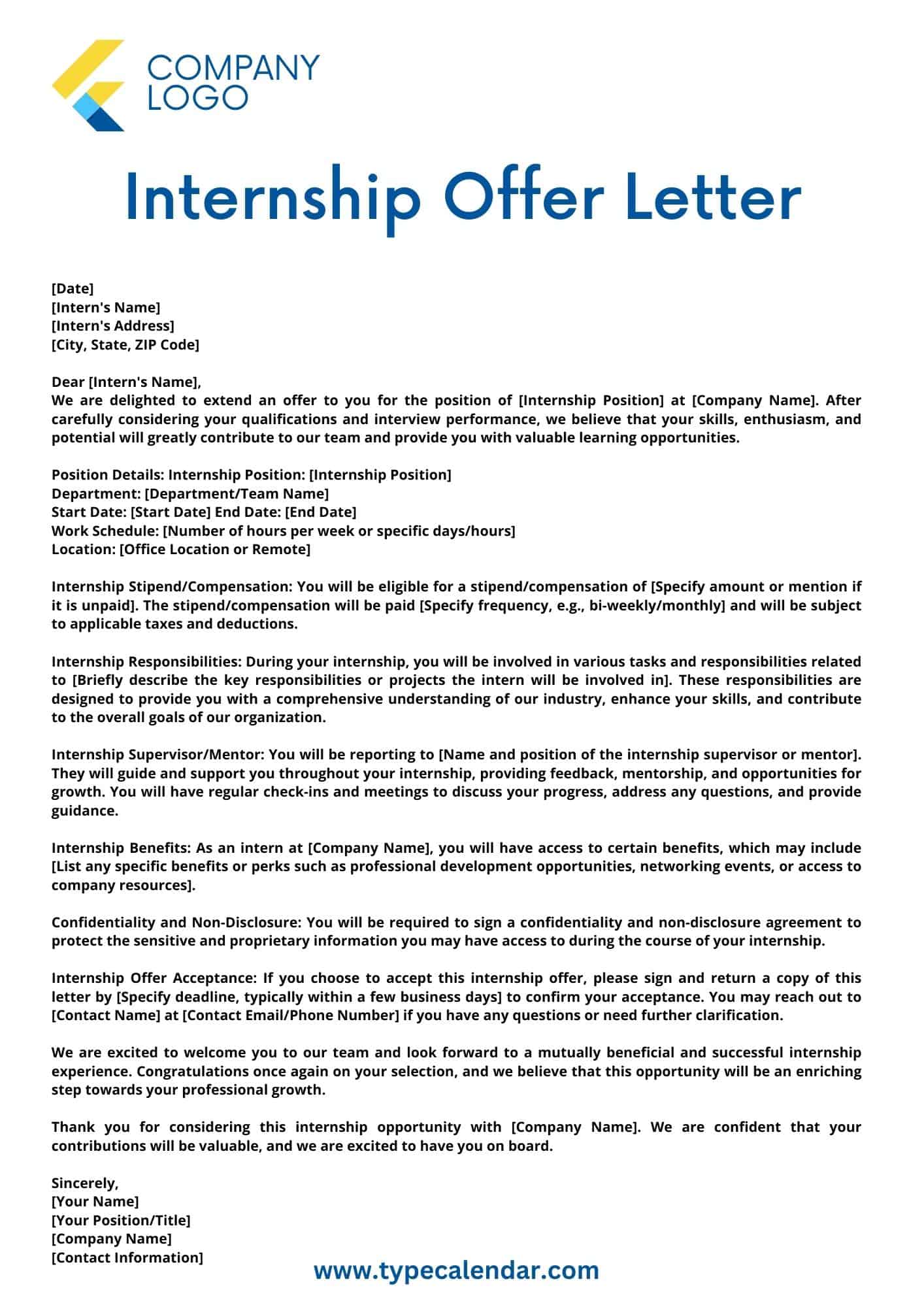 Free Printable Internship Offer Letter Templates PDF Word 