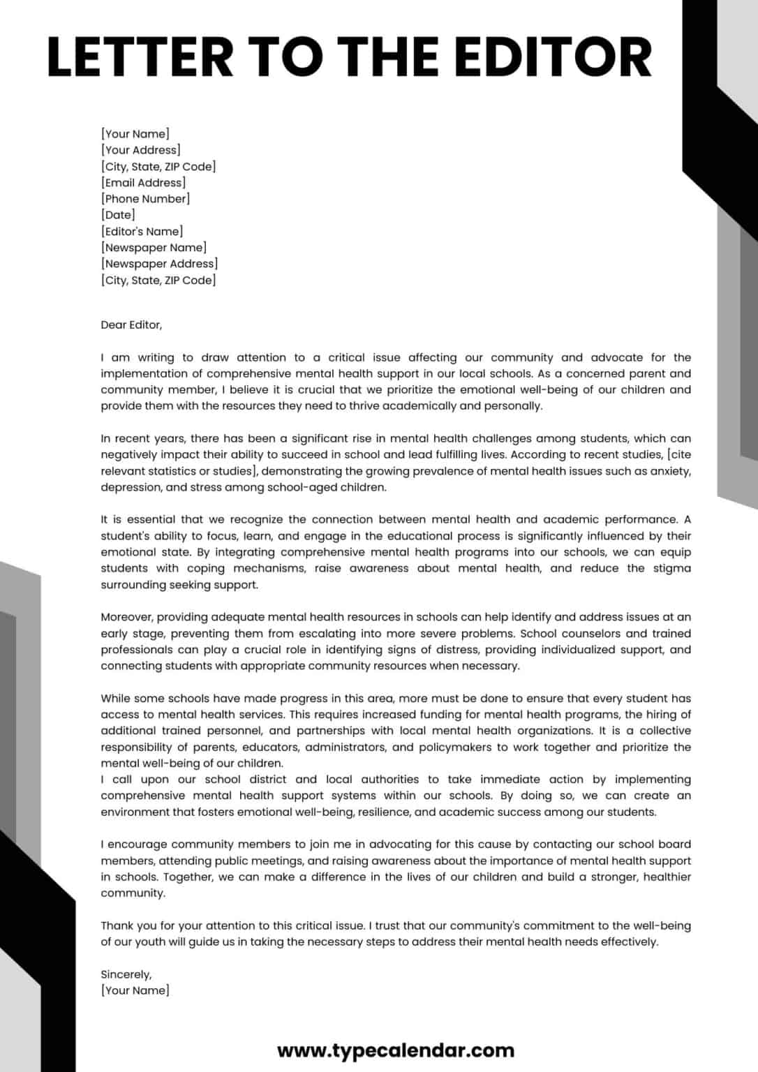 Free Printable Letter To The Editor Templates PDF Word 