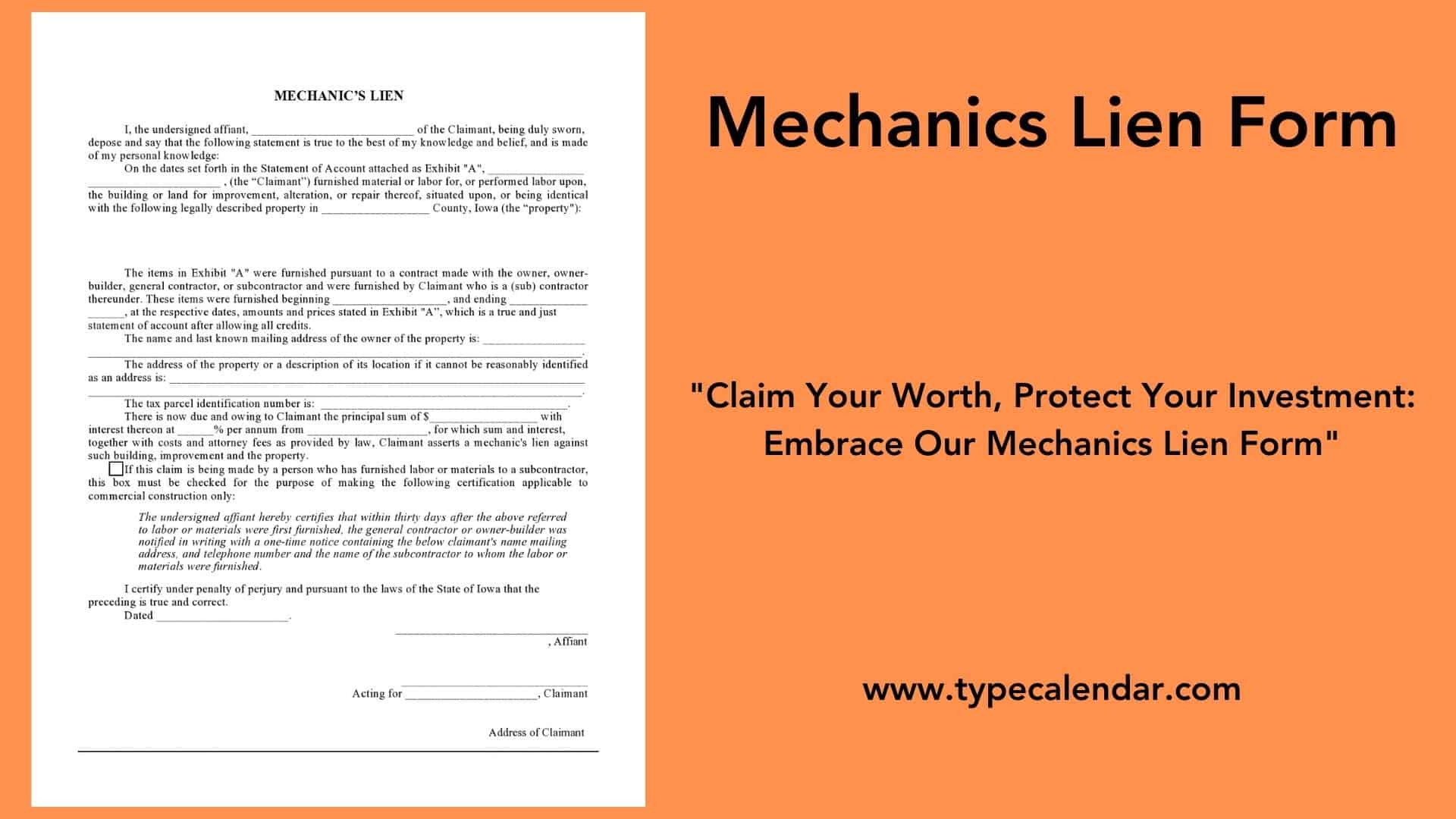 Get Your Free Printable Mechanics Lien Template Today PDF Excel 