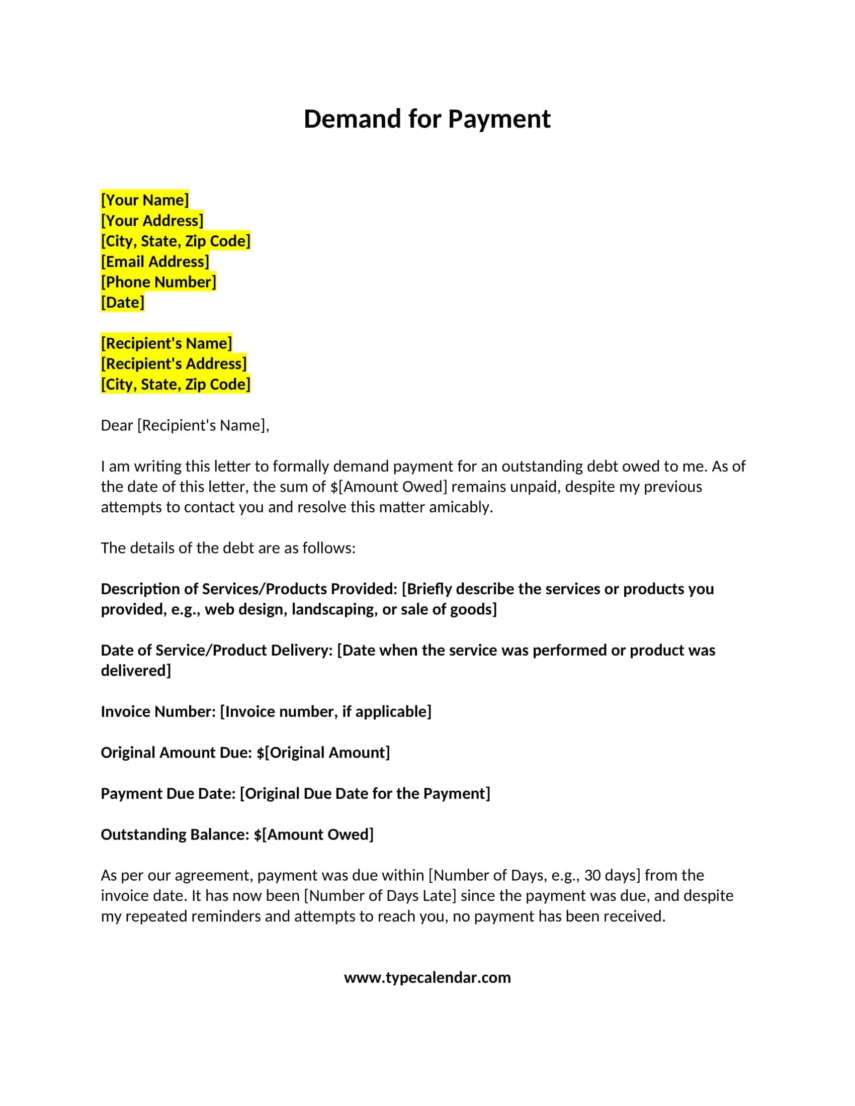 Free Printable Demand Letter Templates Word PDF Money Owed
