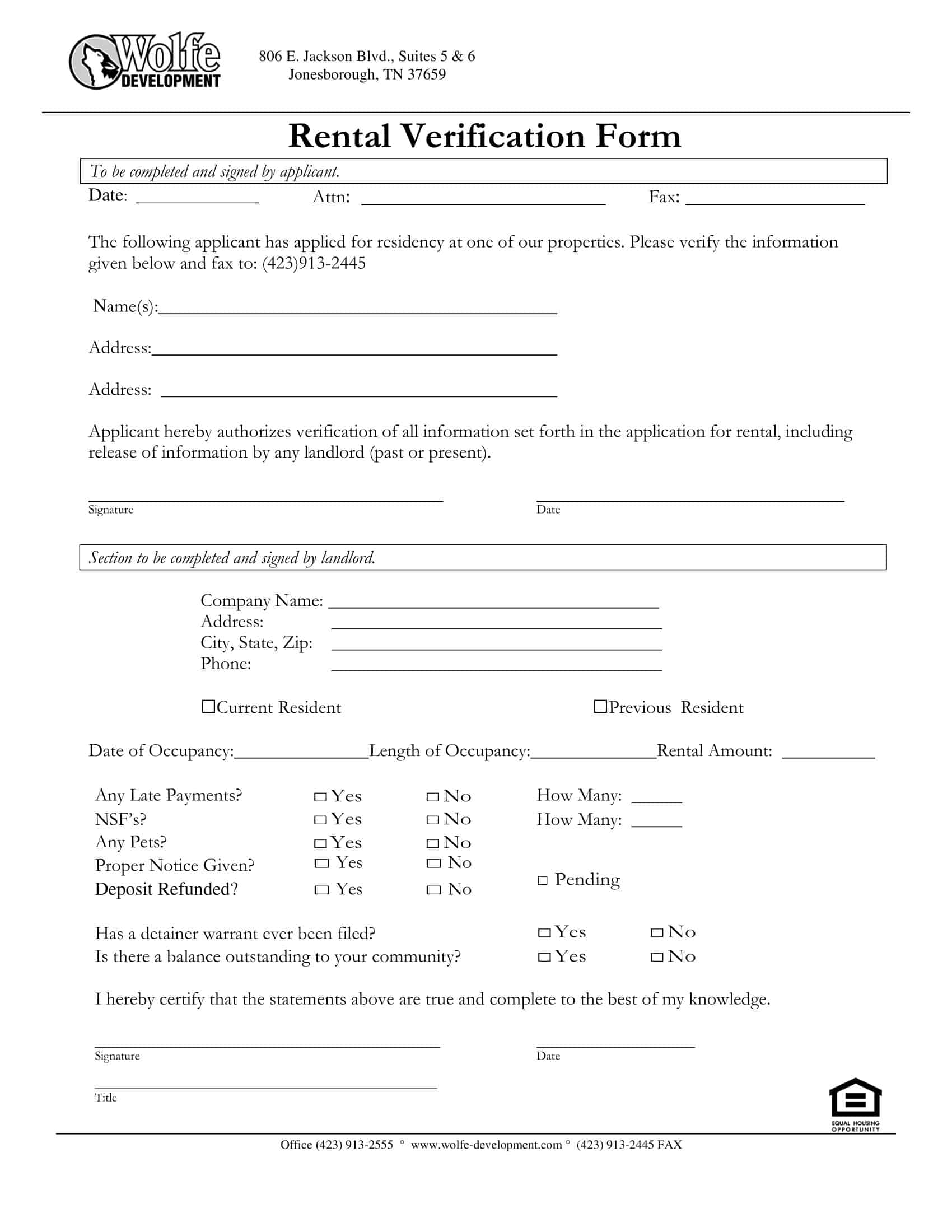 Free Printable Rental Verification Form Templates Word PDF Landlord