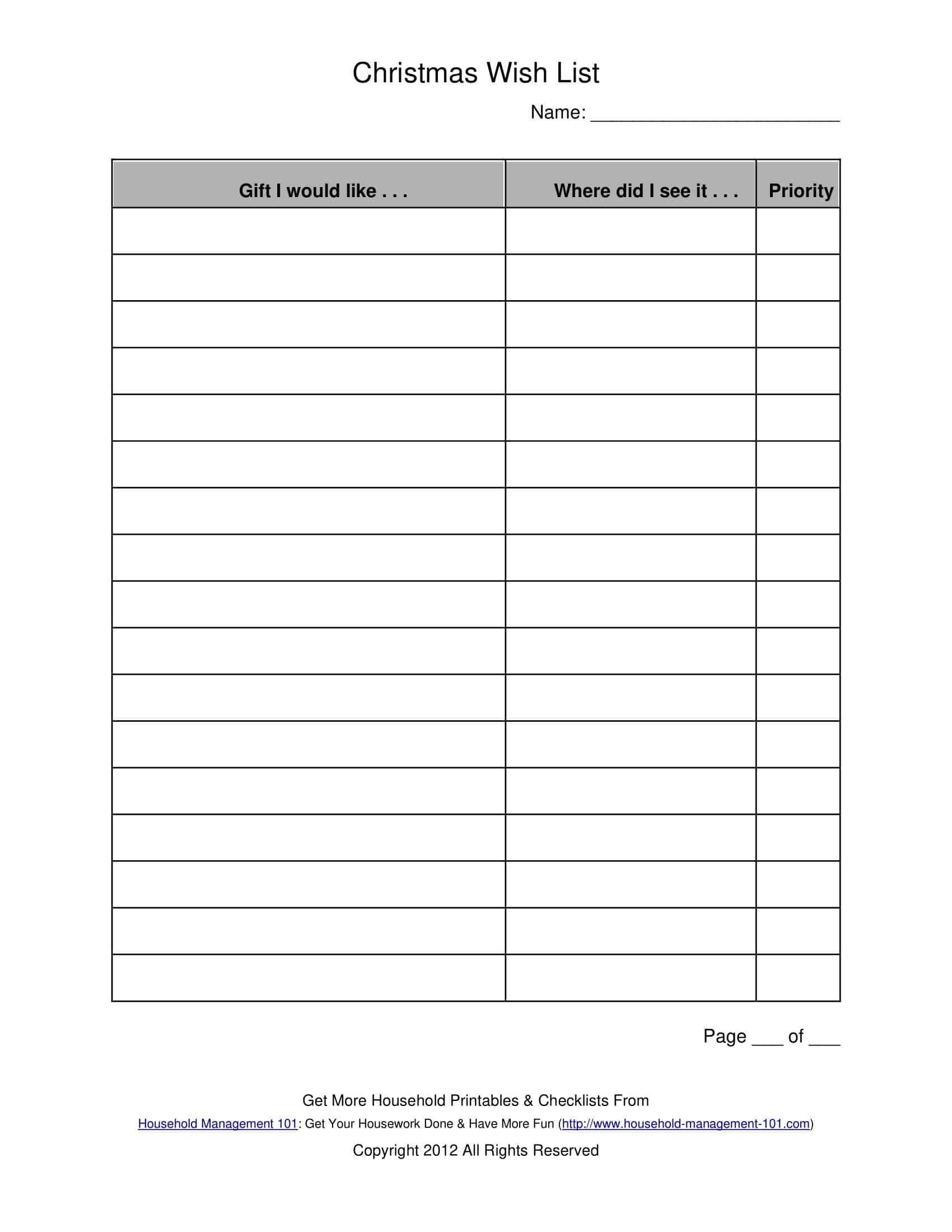 Free Printable Christmas Wish List Template PDF Word Excel 