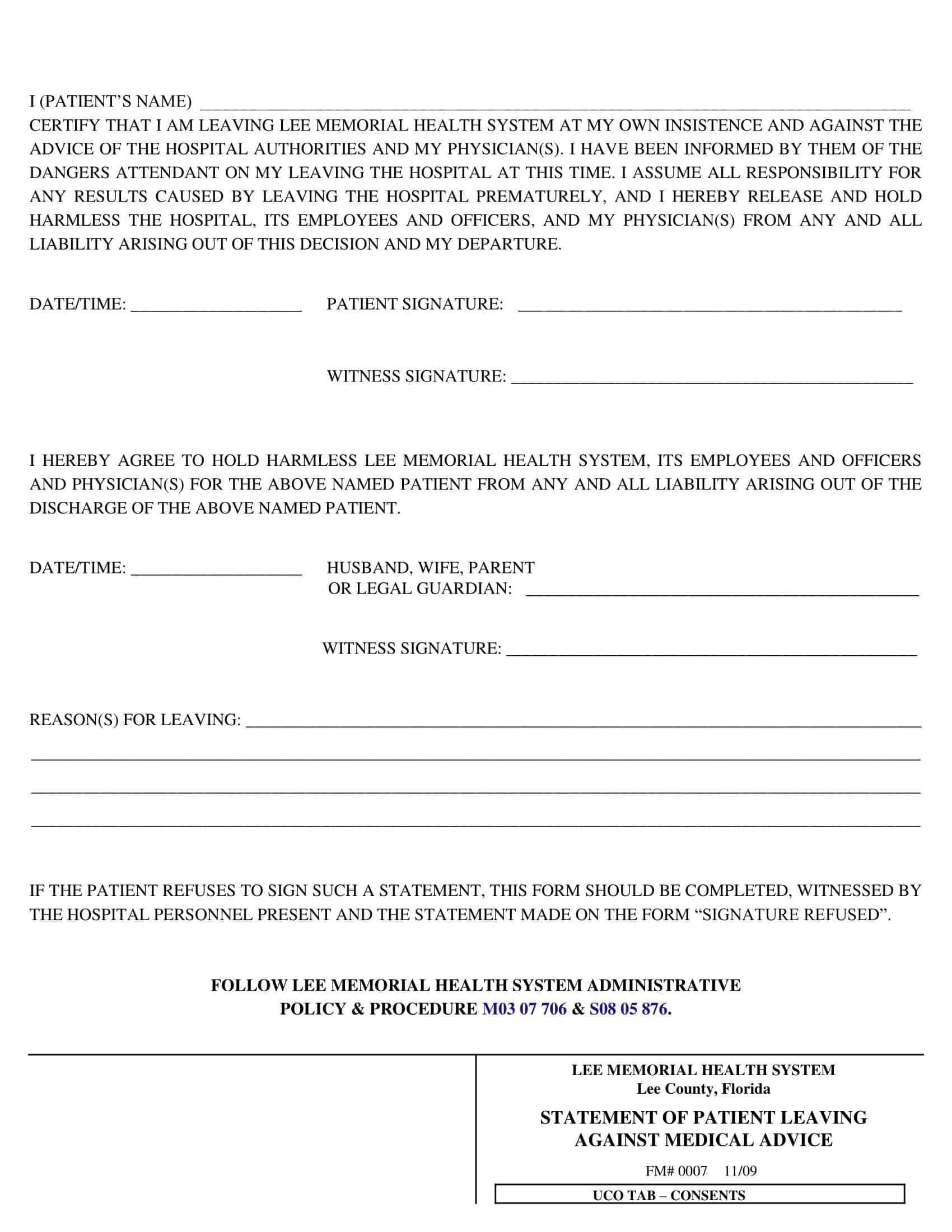 Free Printable Against Medical Advice Form Templates PDF Free Printable Against Medical Advice Form Templates PDF