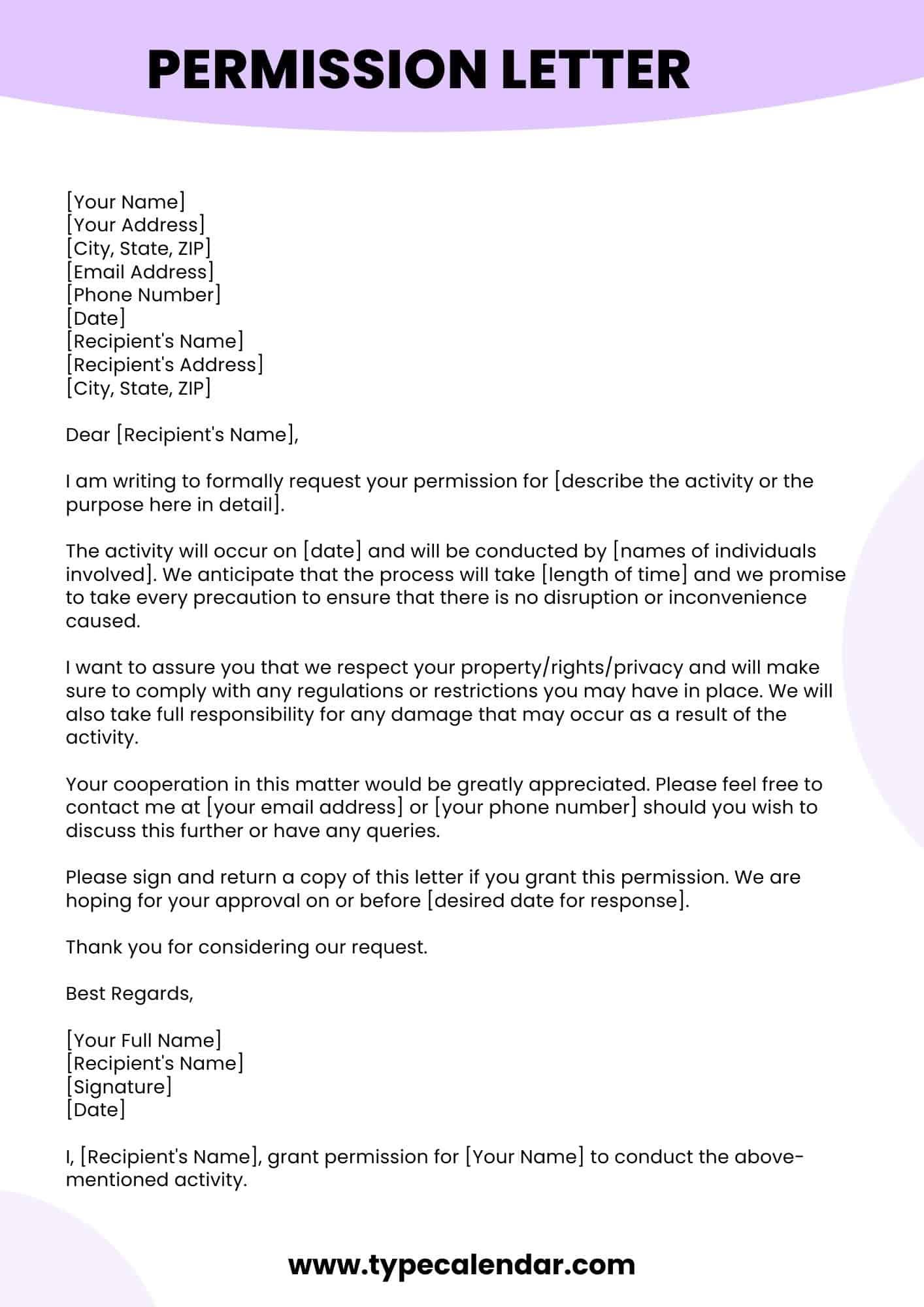 Permission Letter Format Samples Templates How To Write 55 OFF