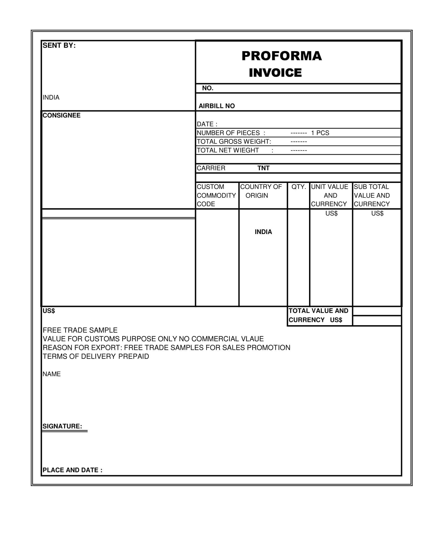 5 Printable Proforma Invoice Template Sampletemplatess Proforma 5 Printable Proforma Invoice Template Sampletemplatess Proforma