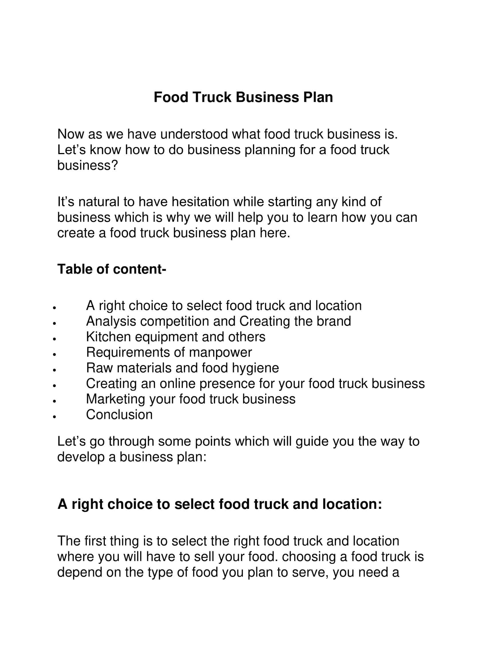 Free Printable Food Truck Business Plan Template Guide PDF