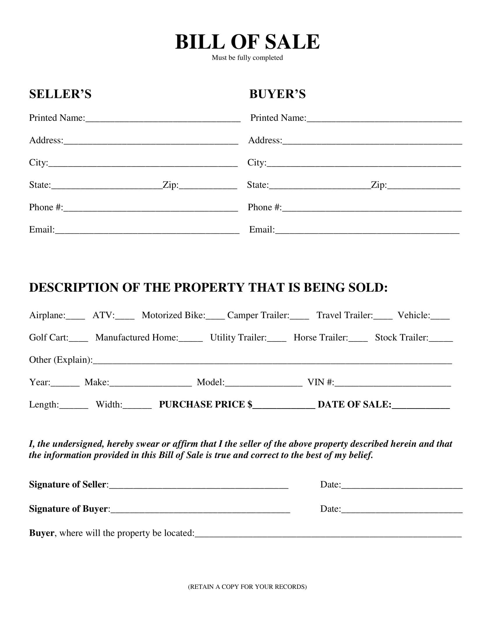 Free Printable Golf Cart Bill Of Sale Templates PDF Word Form