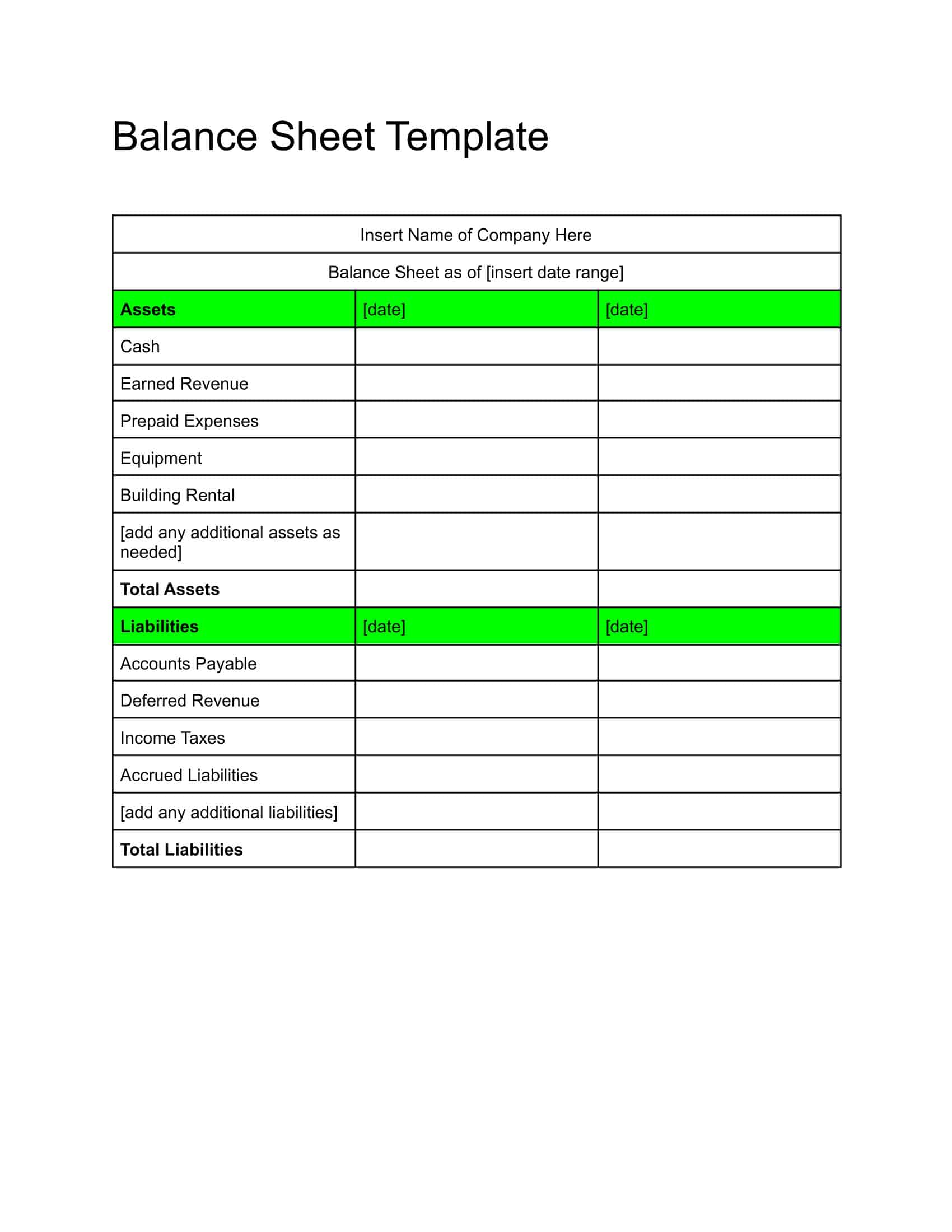 Blank Balance Sheet Format Blank Balance Sheet Format
