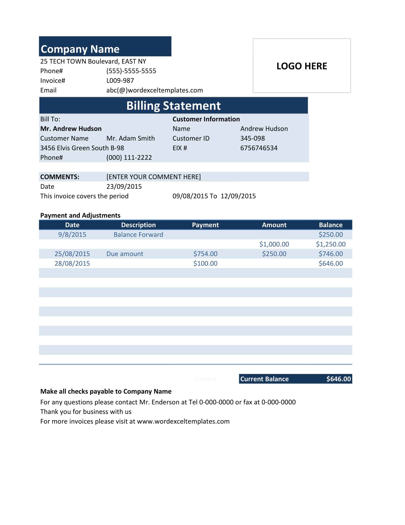 Monthly Payment Statement Template Monthly Payment Statement Template